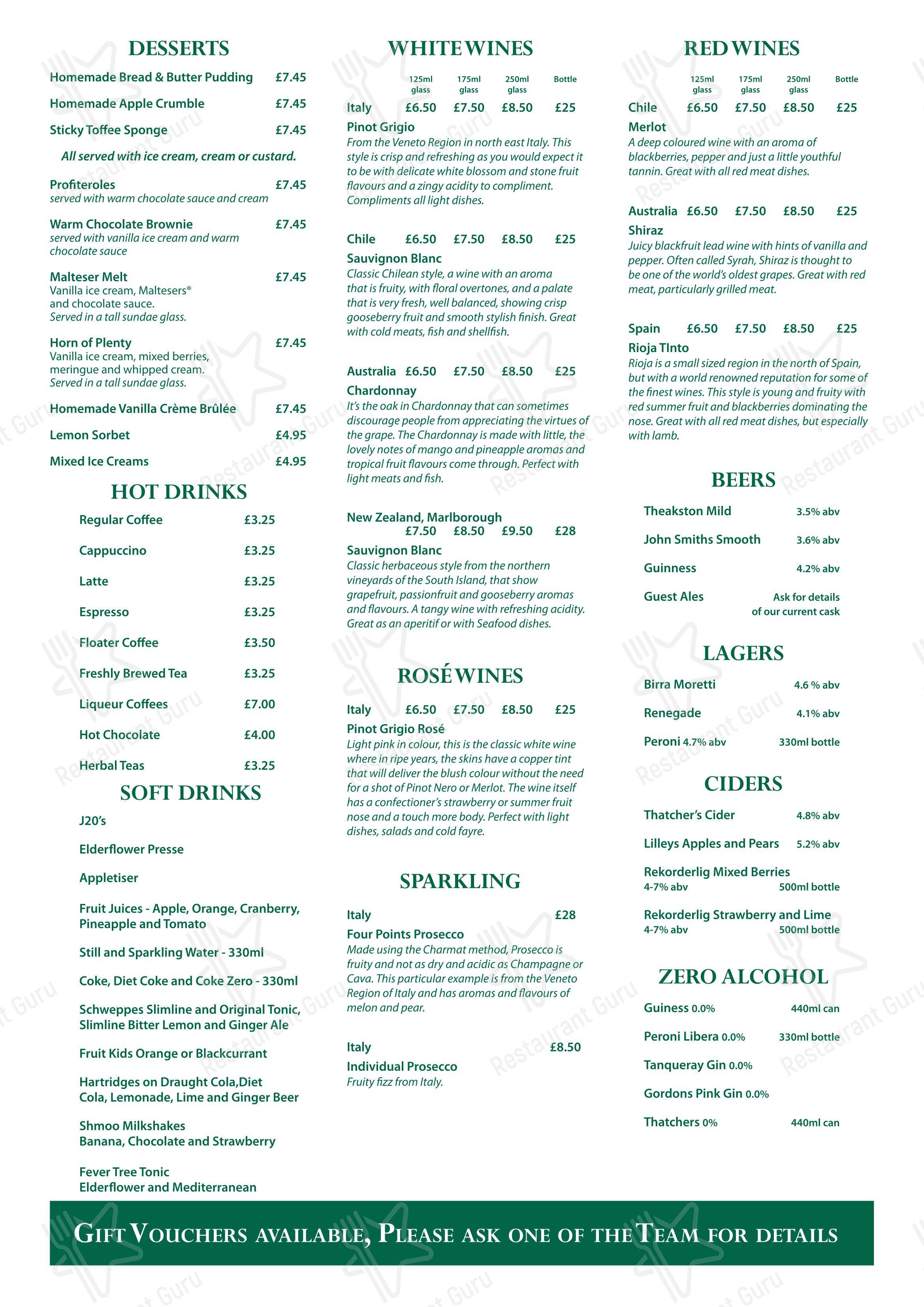Menu at The Four Points pub & bar, Aldworth