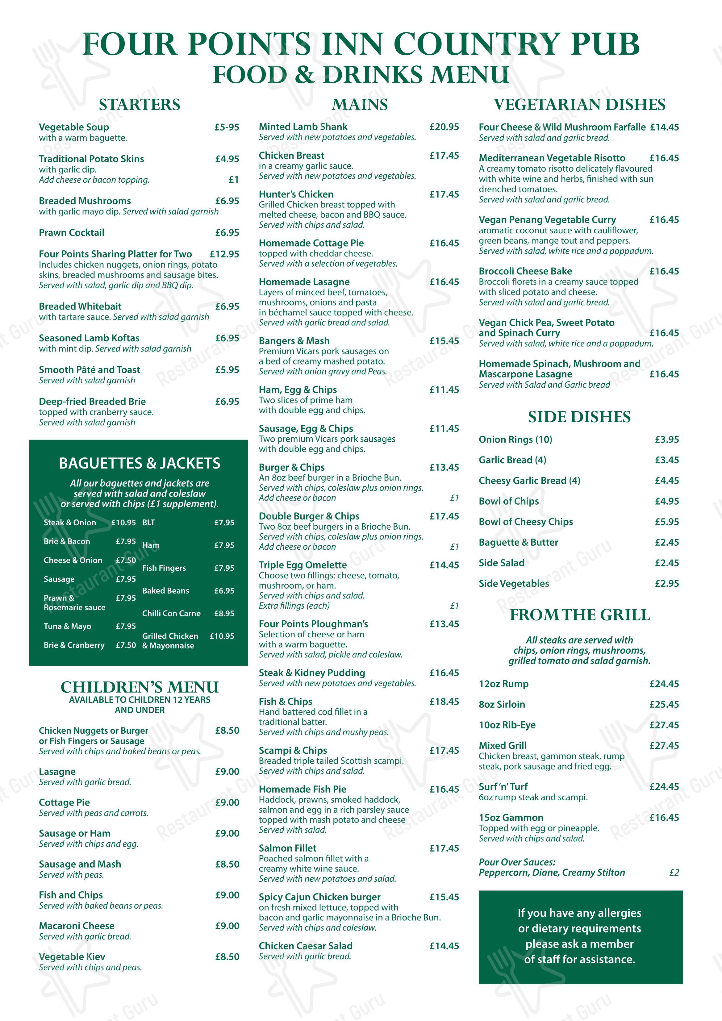 Menu at The Four Points pub & bar, Aldworth