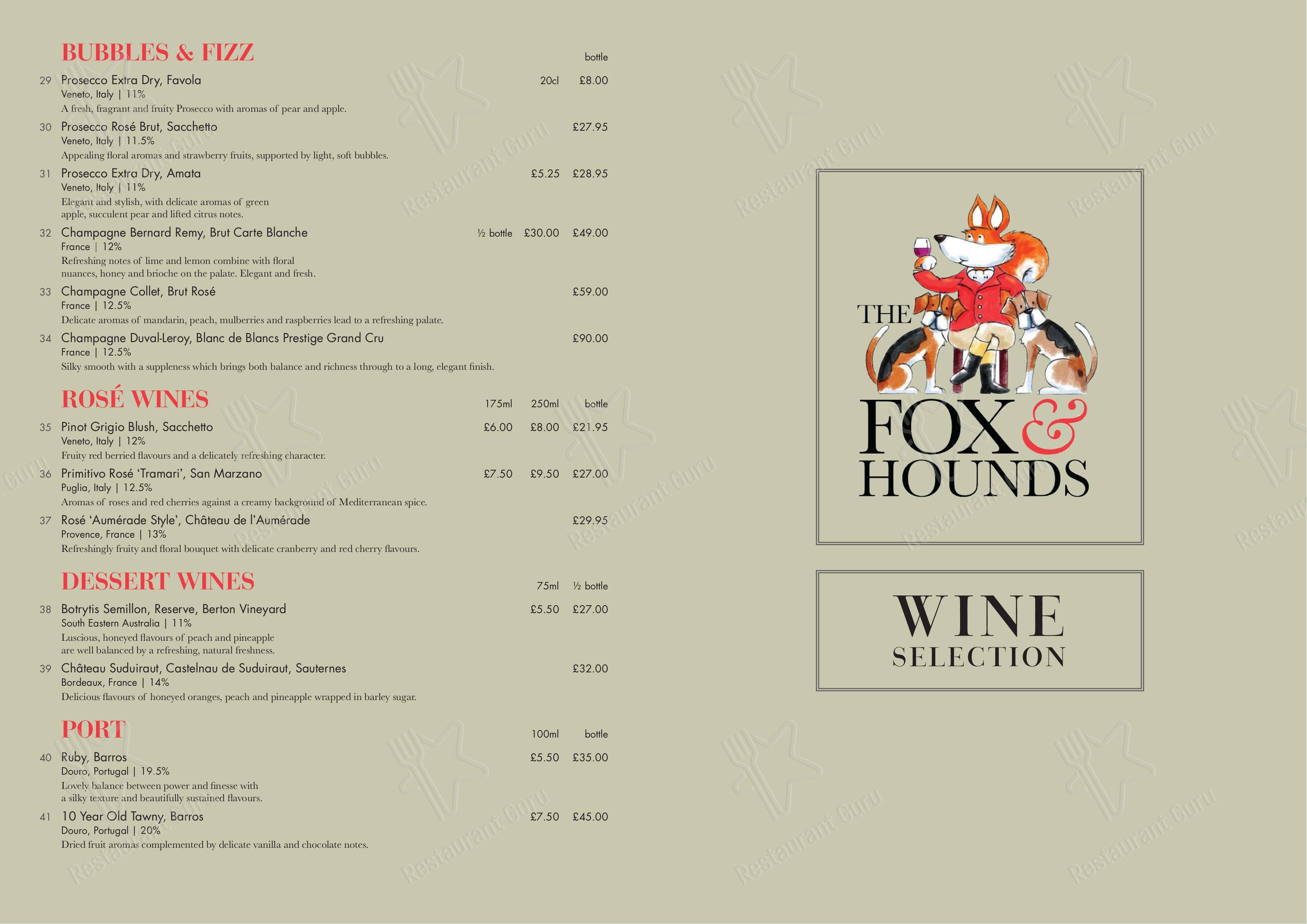 Menu at The Fox & Hounds pub & bar, Oakham