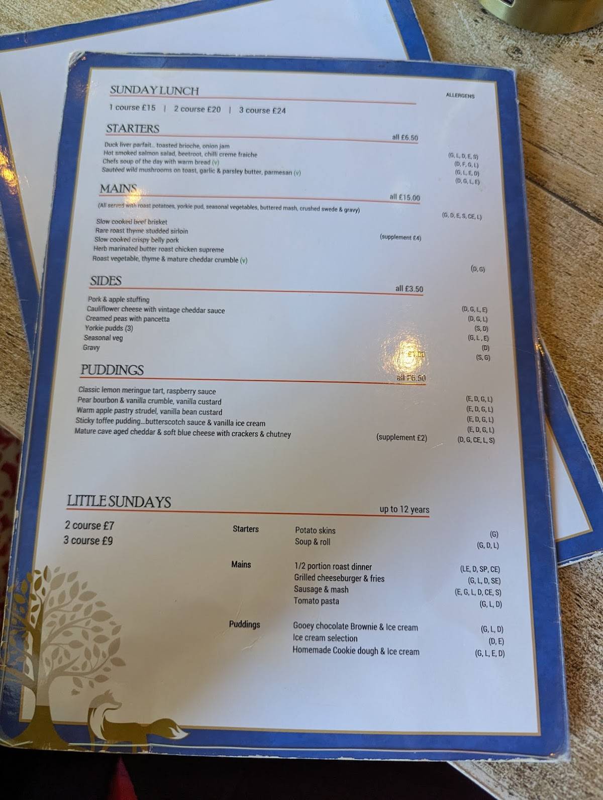 Menu at The Fox and Tree restaurant, Seaham