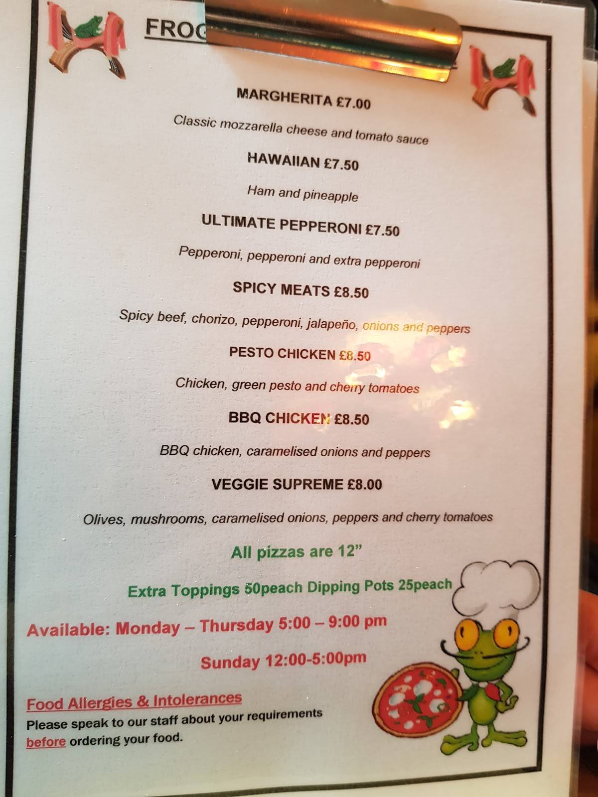 Menu at The Frog and Nightgown Pub and Tea Room, Horsham