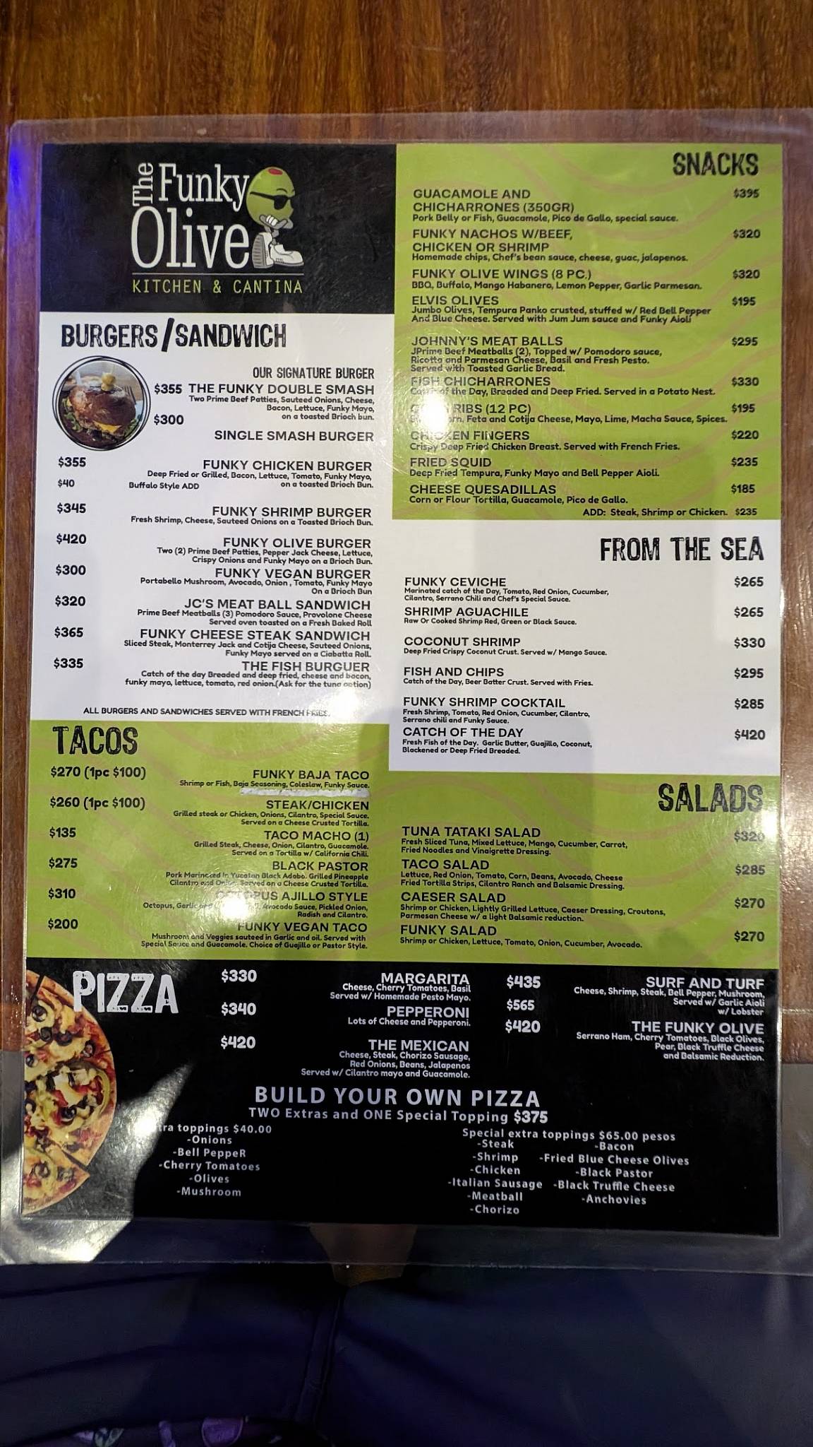Menu at The Funky Olive restaurant, bar, pizza & sushi, Cabo San Lucas