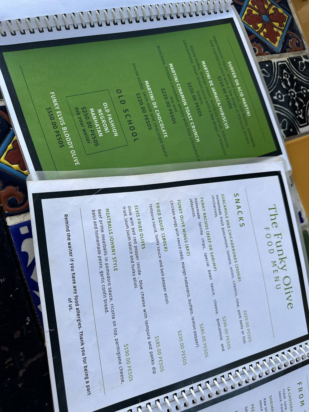 Menu at The Funky Olive restaurant, bar, pizza & sushi, Cabo San Lucas