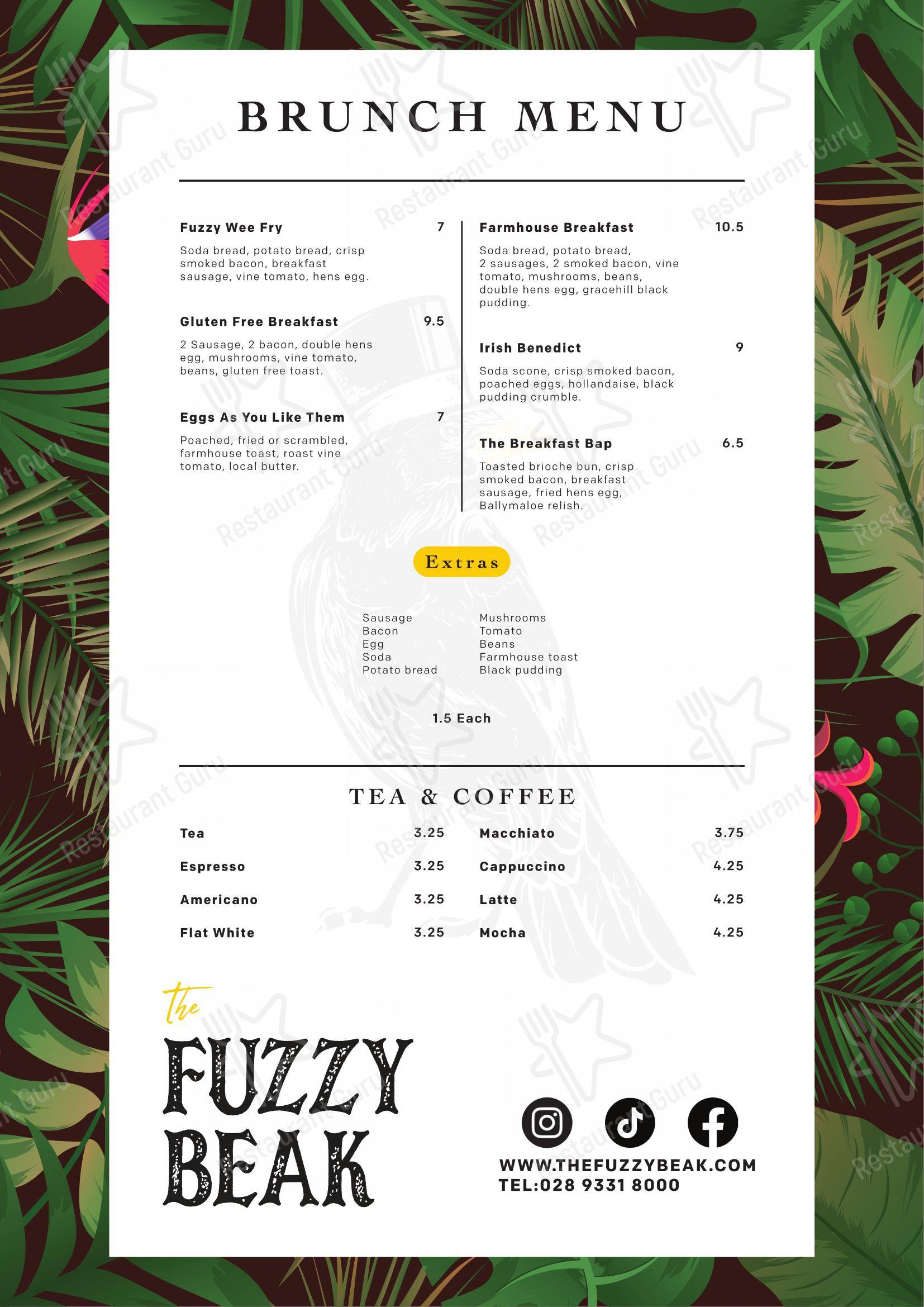 Menu at The Fuzzy Beak restaurant, Whitehead