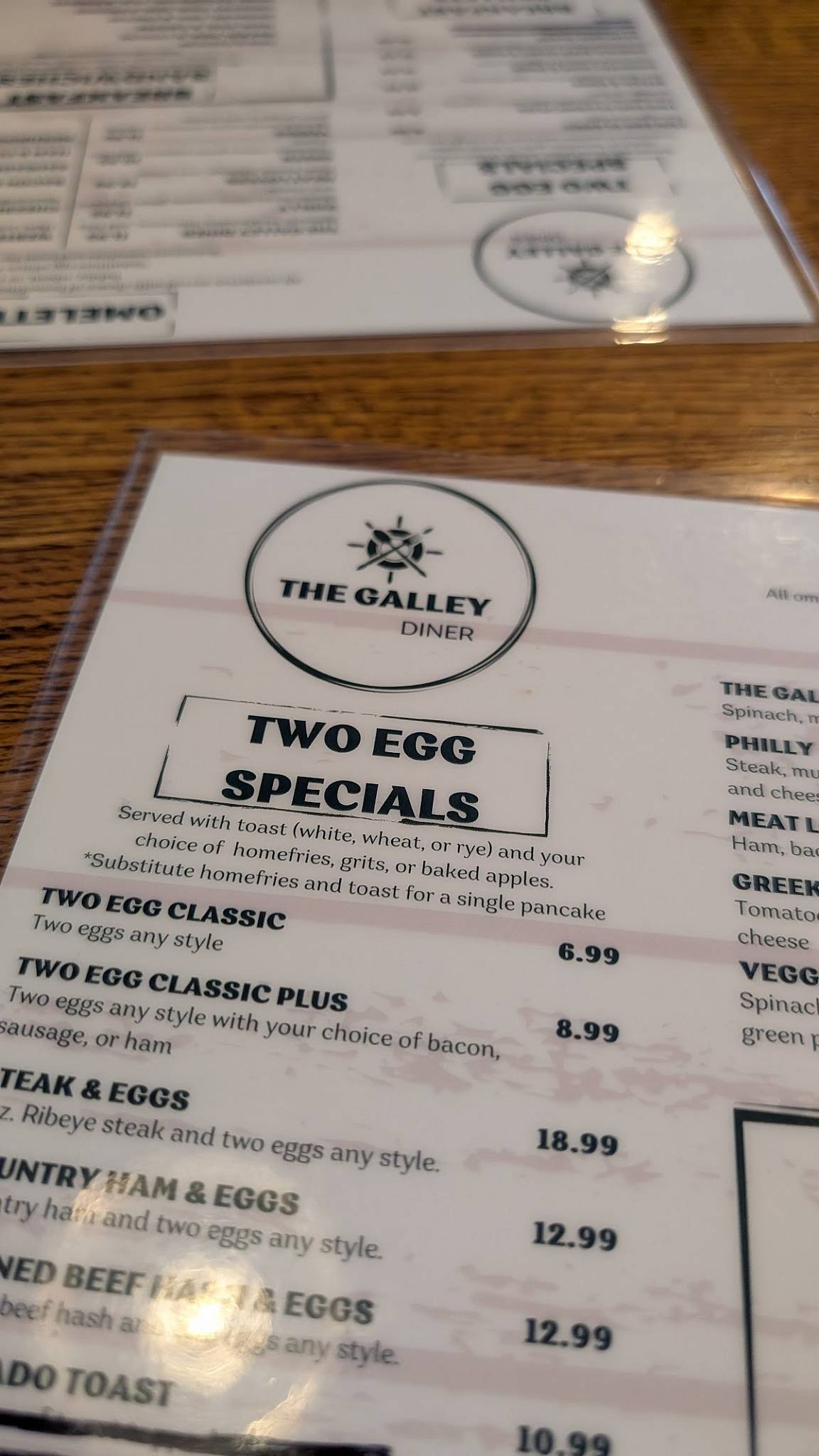 Menu at The Galley Diner restaurant, Harrisonburg