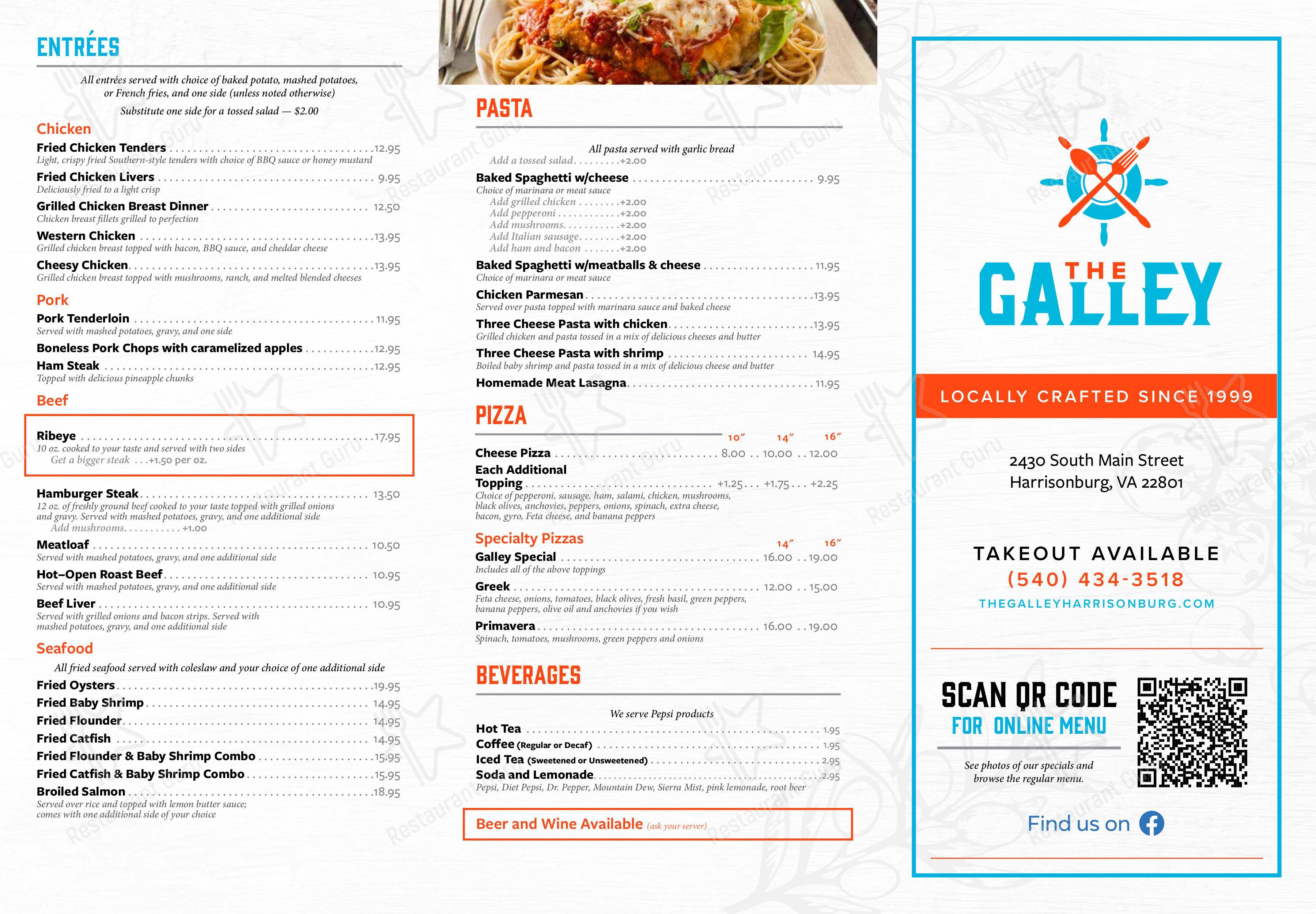 Menu at The Galley Diner restaurant, Harrisonburg