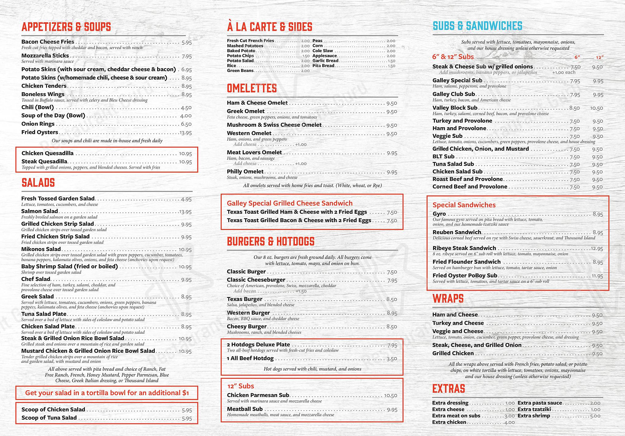 Menu at The Galley Diner restaurant, Harrisonburg