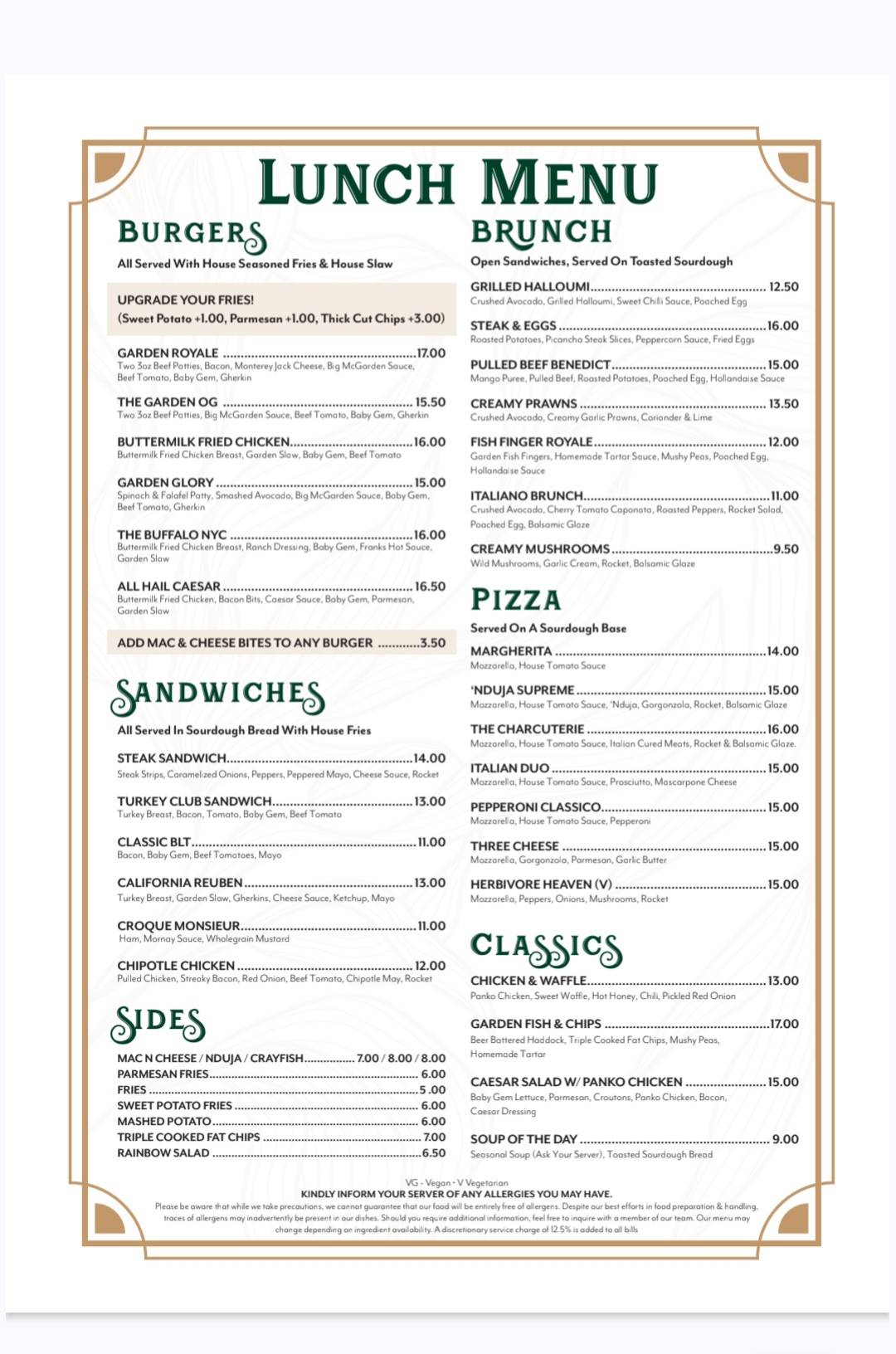 Menu at The Garden Bar & Restaurant, Monton, Manchester
