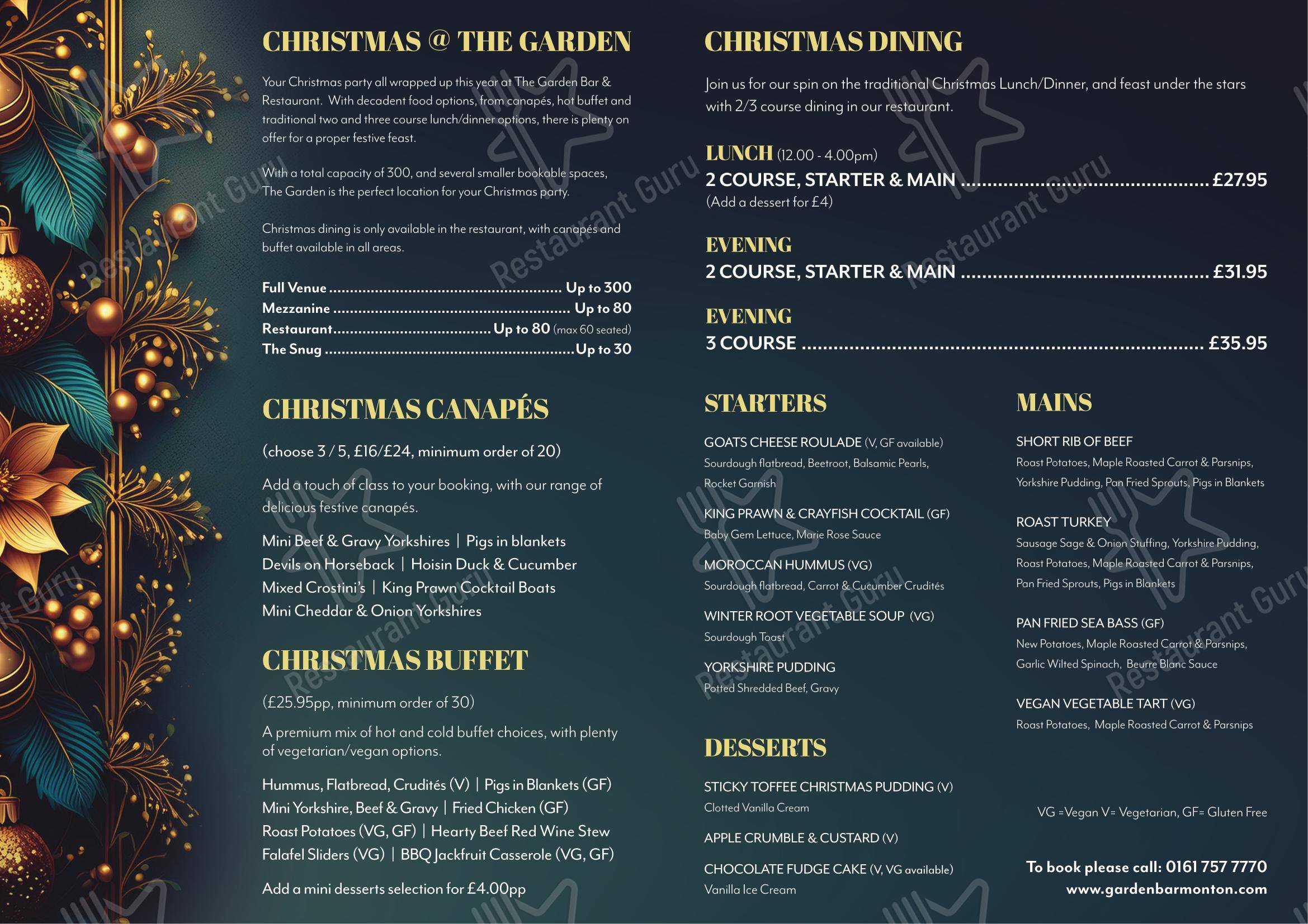 Menu at The Garden Bar & Restaurant, Monton, Manchester