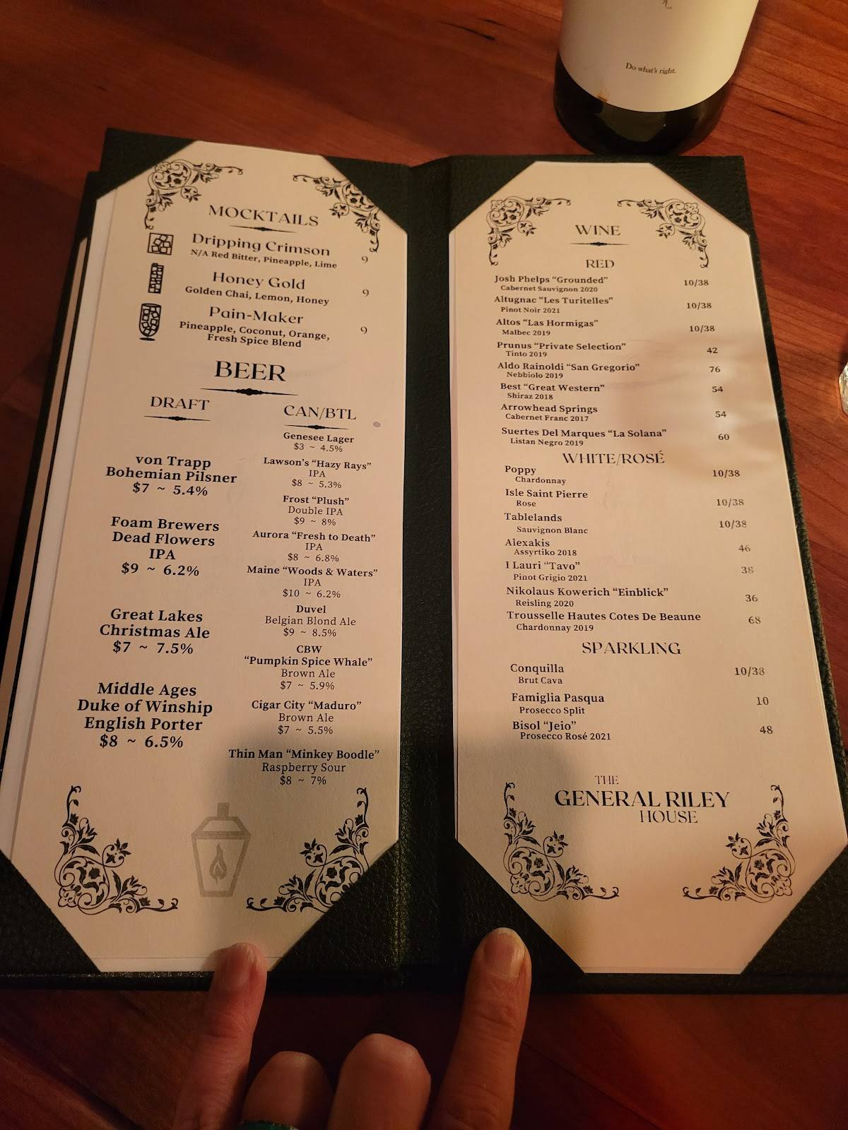 Menu at The General Riley House Speakeasy pub & bar, East Aurora
