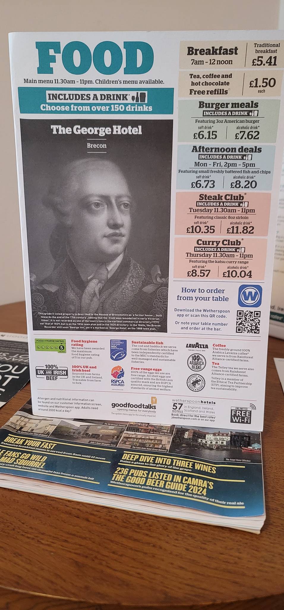 Menu at The George Hotel - J D Wetherspoon pub & bar, Brecon