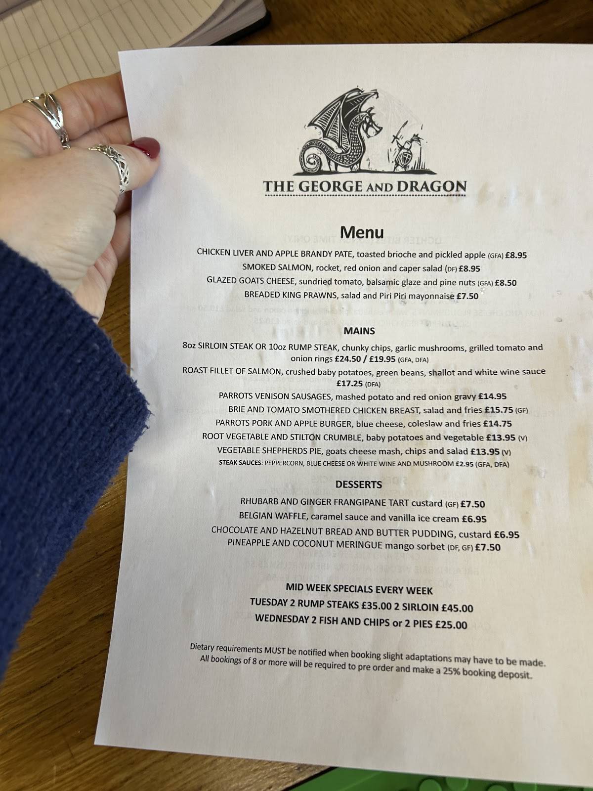 Menu at The George & Dragon pub & bar, Waddesdon, 32 The Green