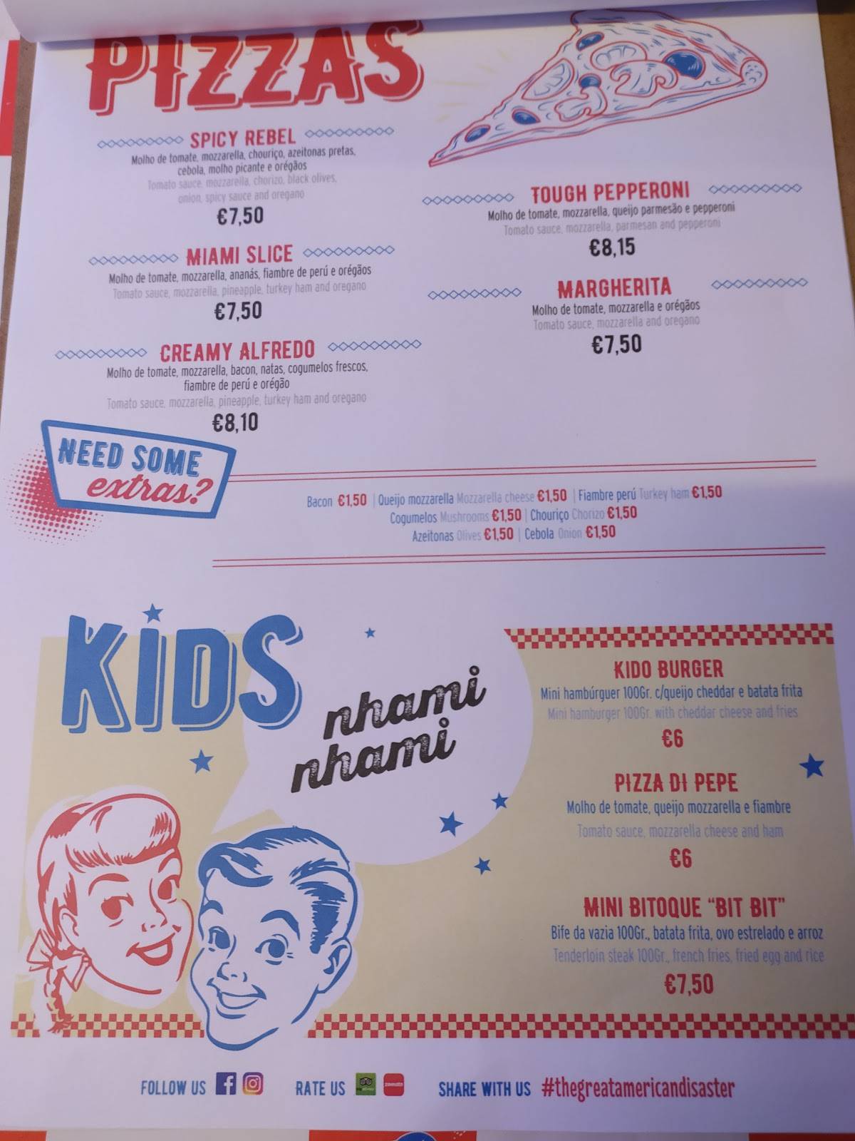 Menu em The Great American Disaster pub & Bar, Lisboa
