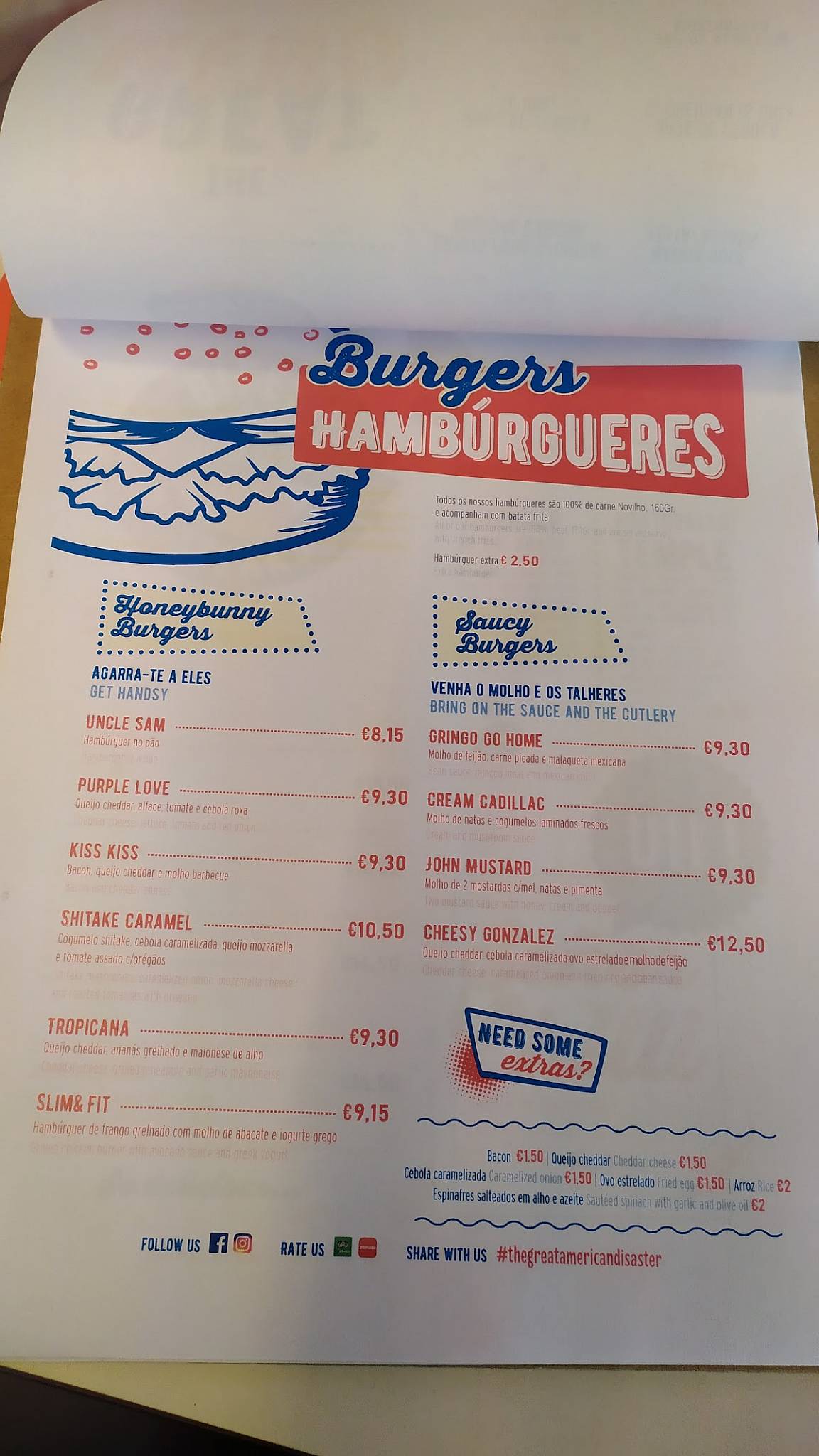 Menu em The Great American Disaster pub & Bar, Lisboa