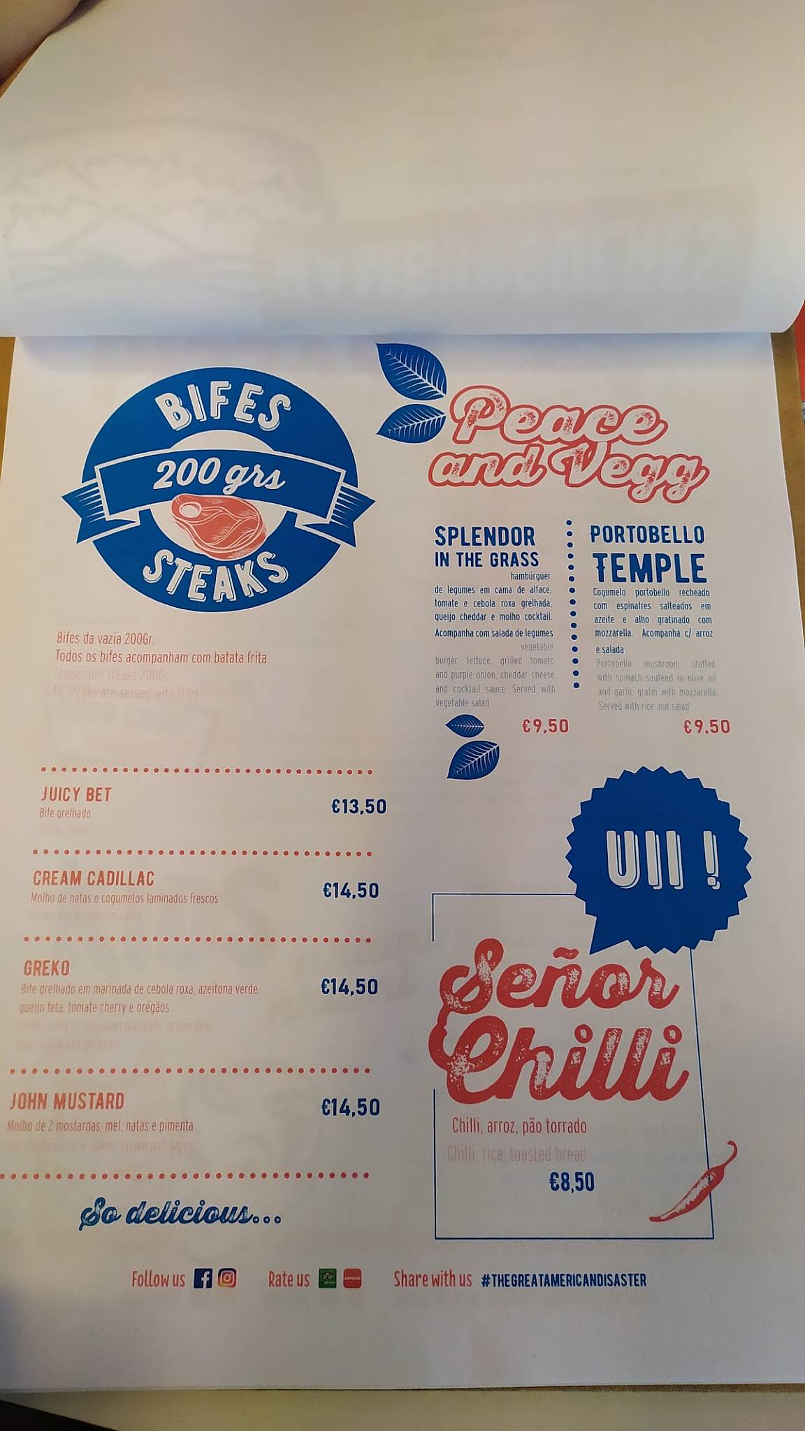 Menu em The Great American Disaster pub & Bar, Lisboa