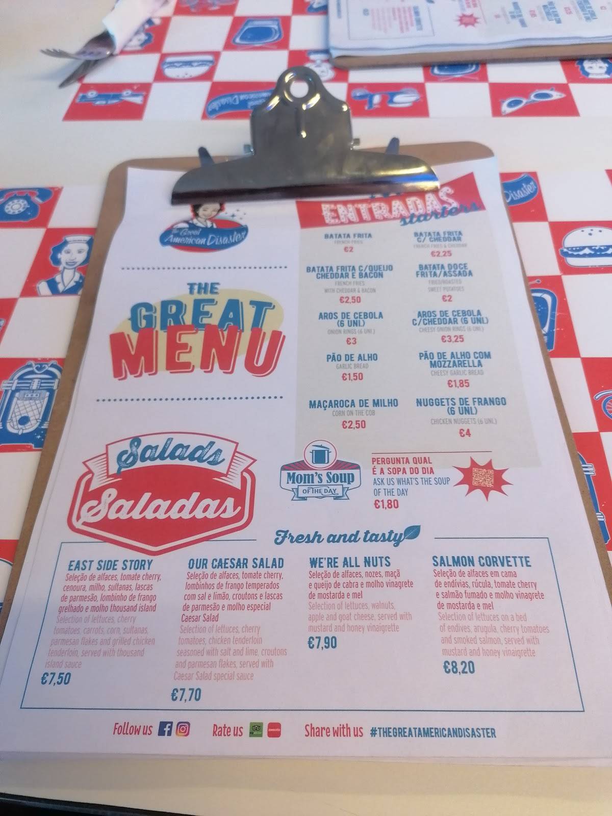 Menu em The Great American Disaster pub & Bar, Lisboa