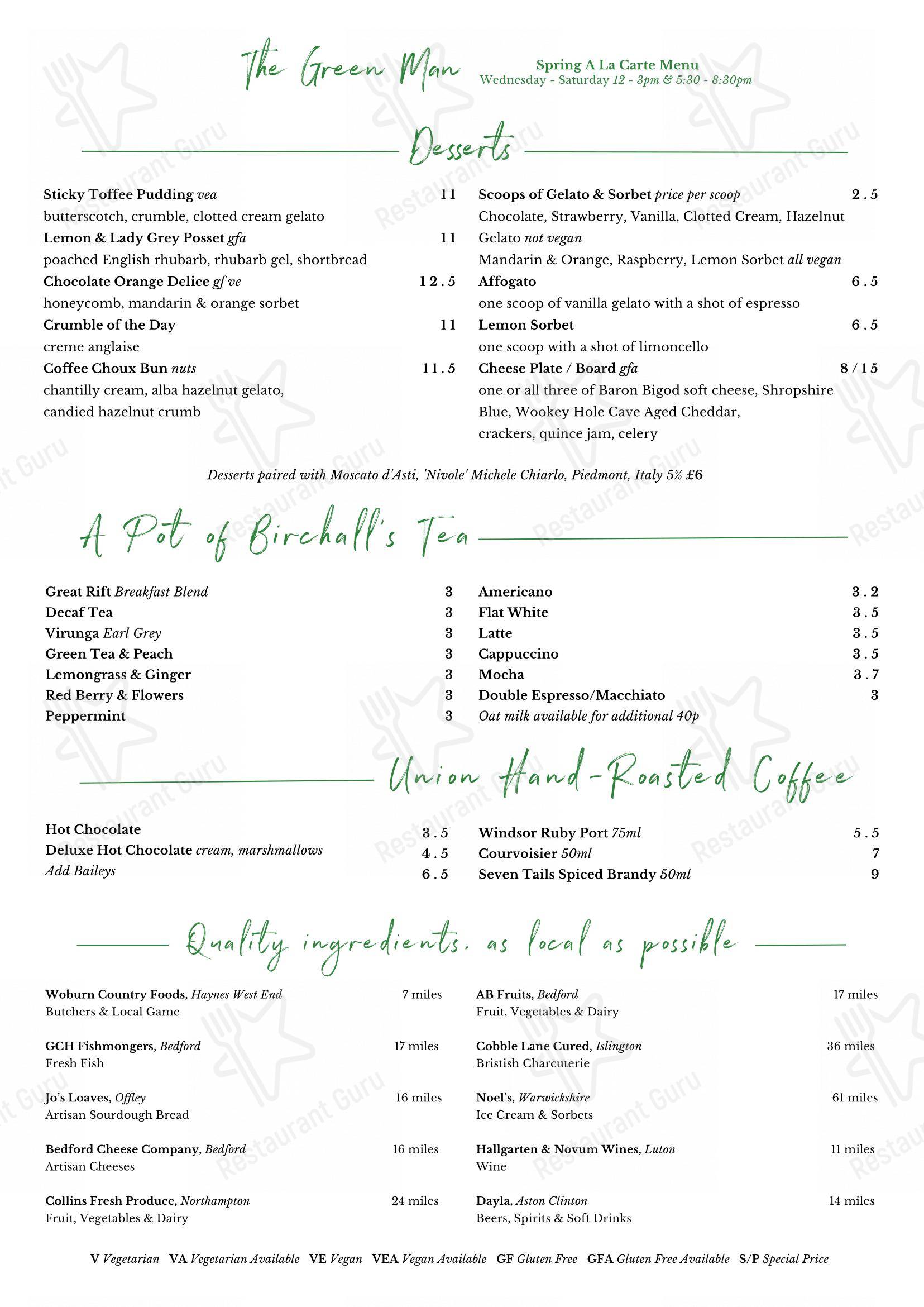 Menu at The Green Man pub & bar, Eversholt, Church End