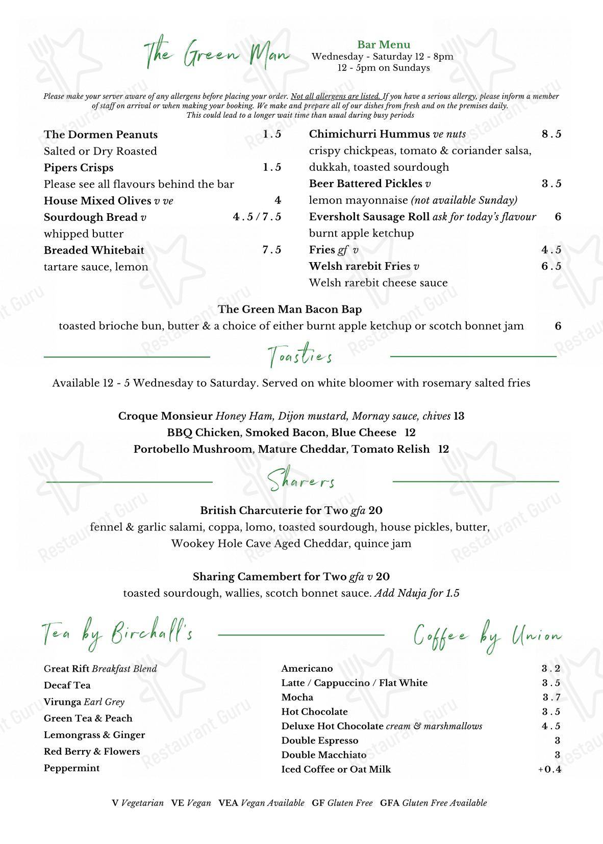 Menu at The Green Man pub & bar, Eversholt, Church End