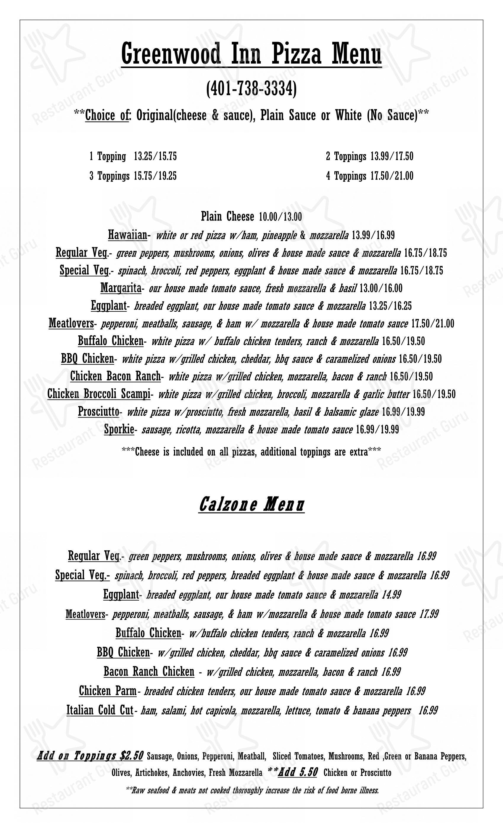 Menu at The Greenwood Inn pub & bar, Warwick