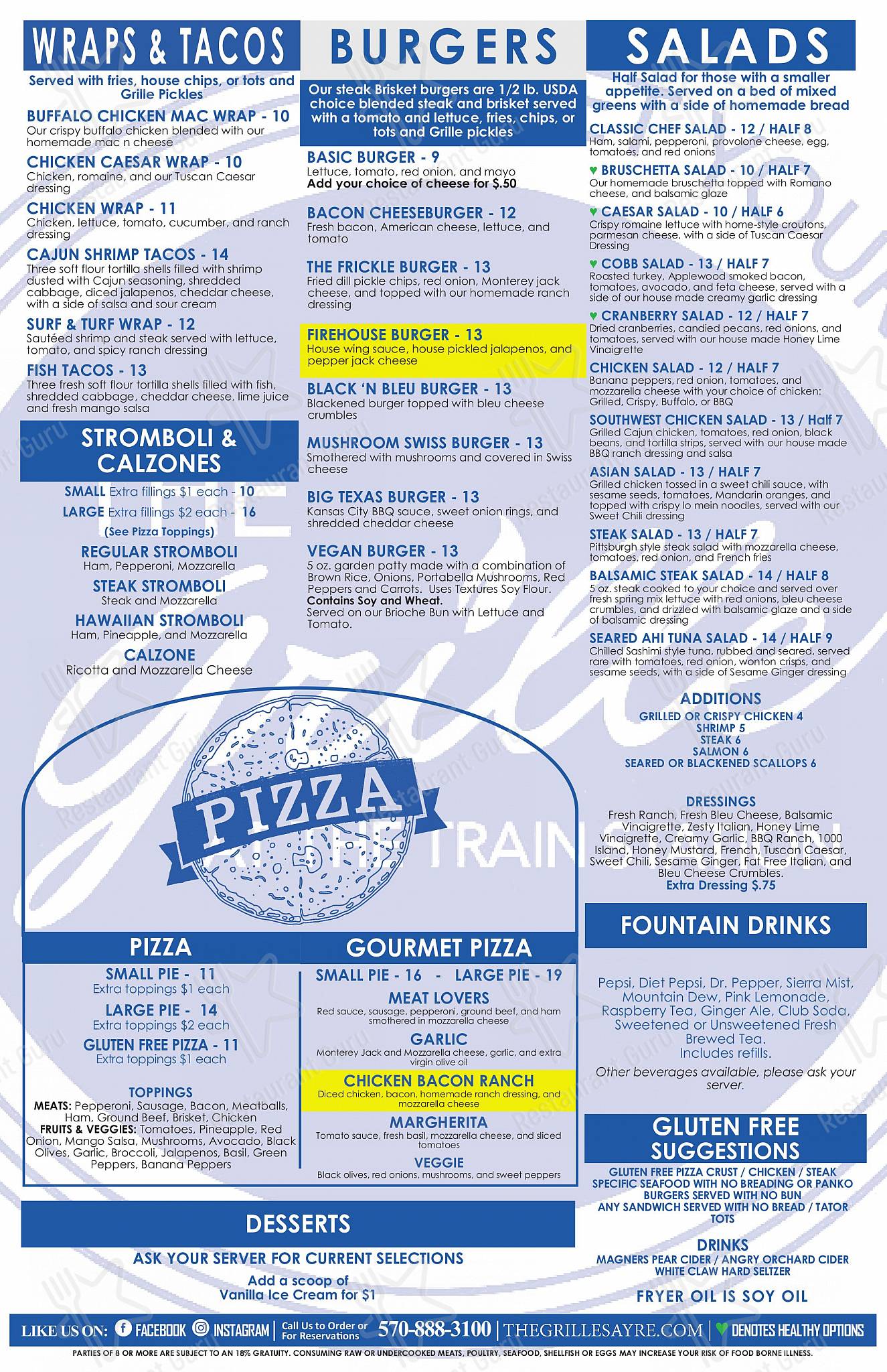 Menu at The Grille at the Train Station pub & bar, Sayre