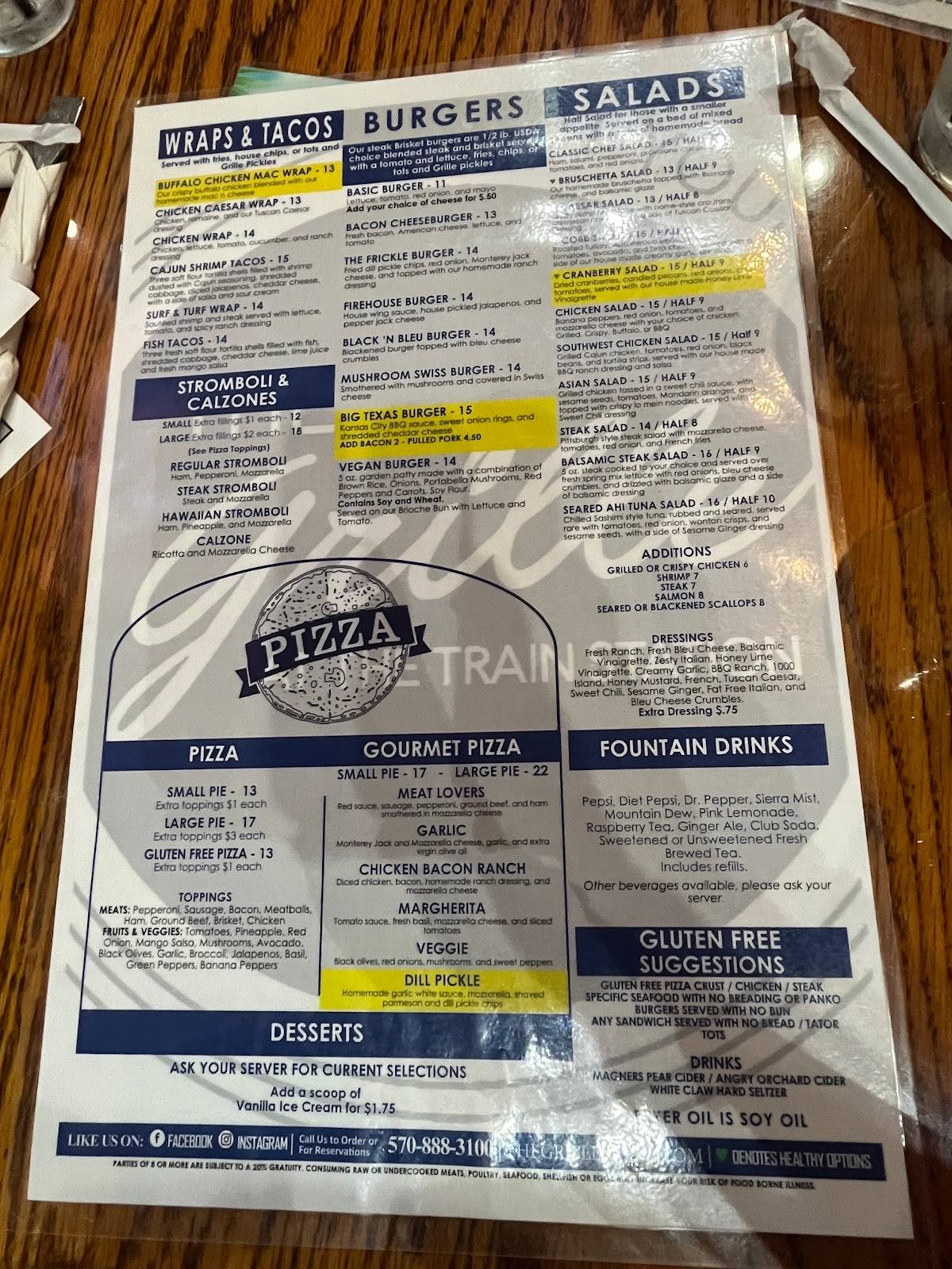 Menu at The Grille at the Train Station pub & bar, Sayre