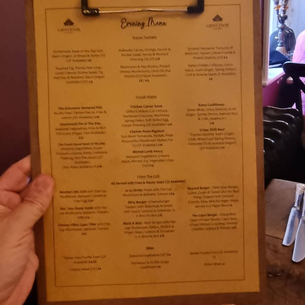Menu at The Grosvenor Restaurant at Hales Hall, Alton