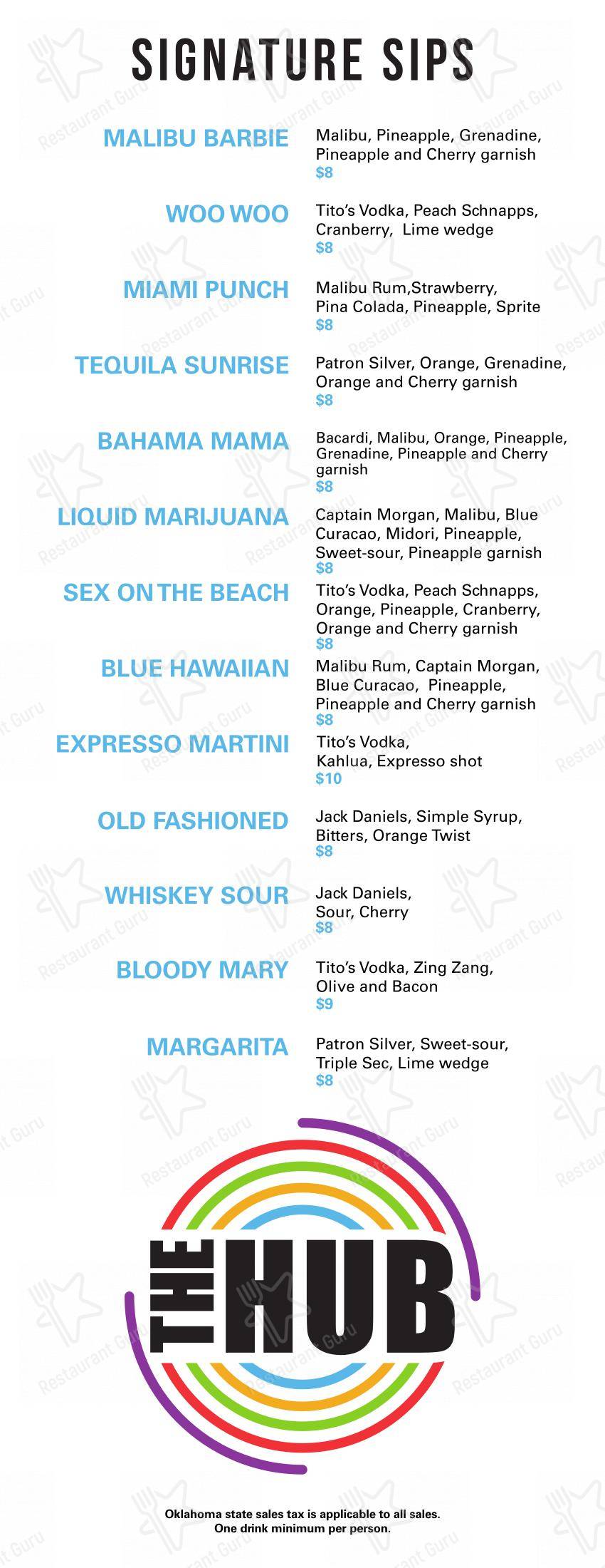 Menu at The HUB Entertainment Center pub & bar, Tonkawa