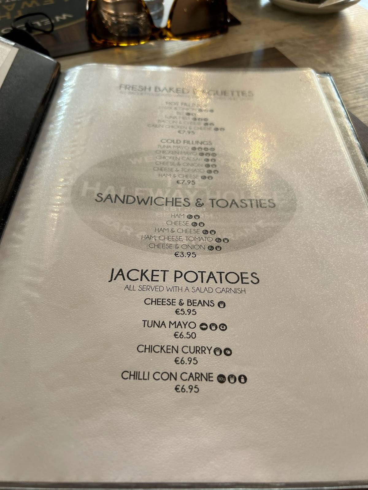 Menu at The Halfway House restaurant, Benidorm
