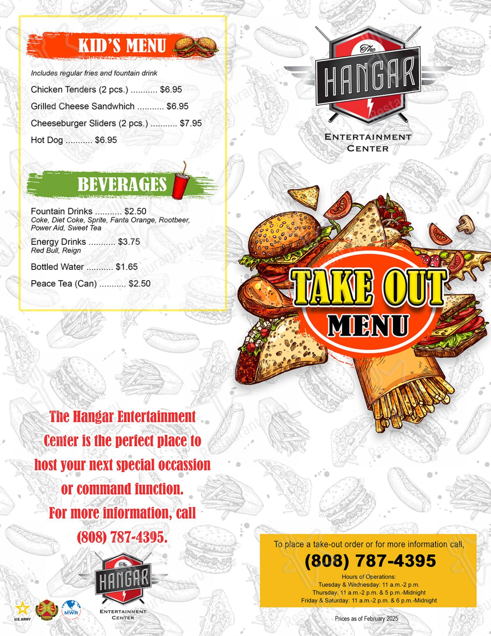 Carta de The Hangar Entertainment Center, Wheeler Army Airfield