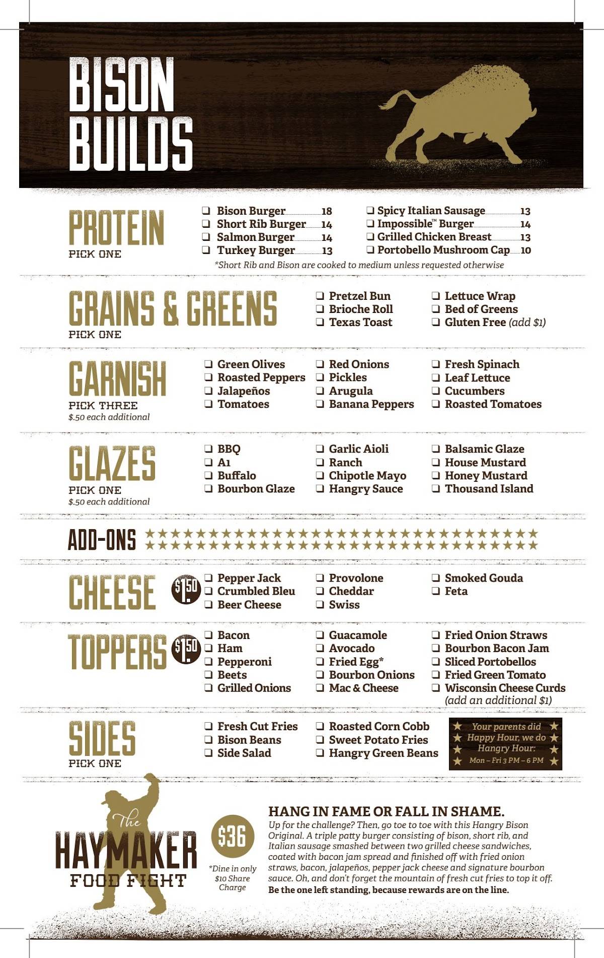 Menu at The Hangry Bison pub & bar, Winter Park