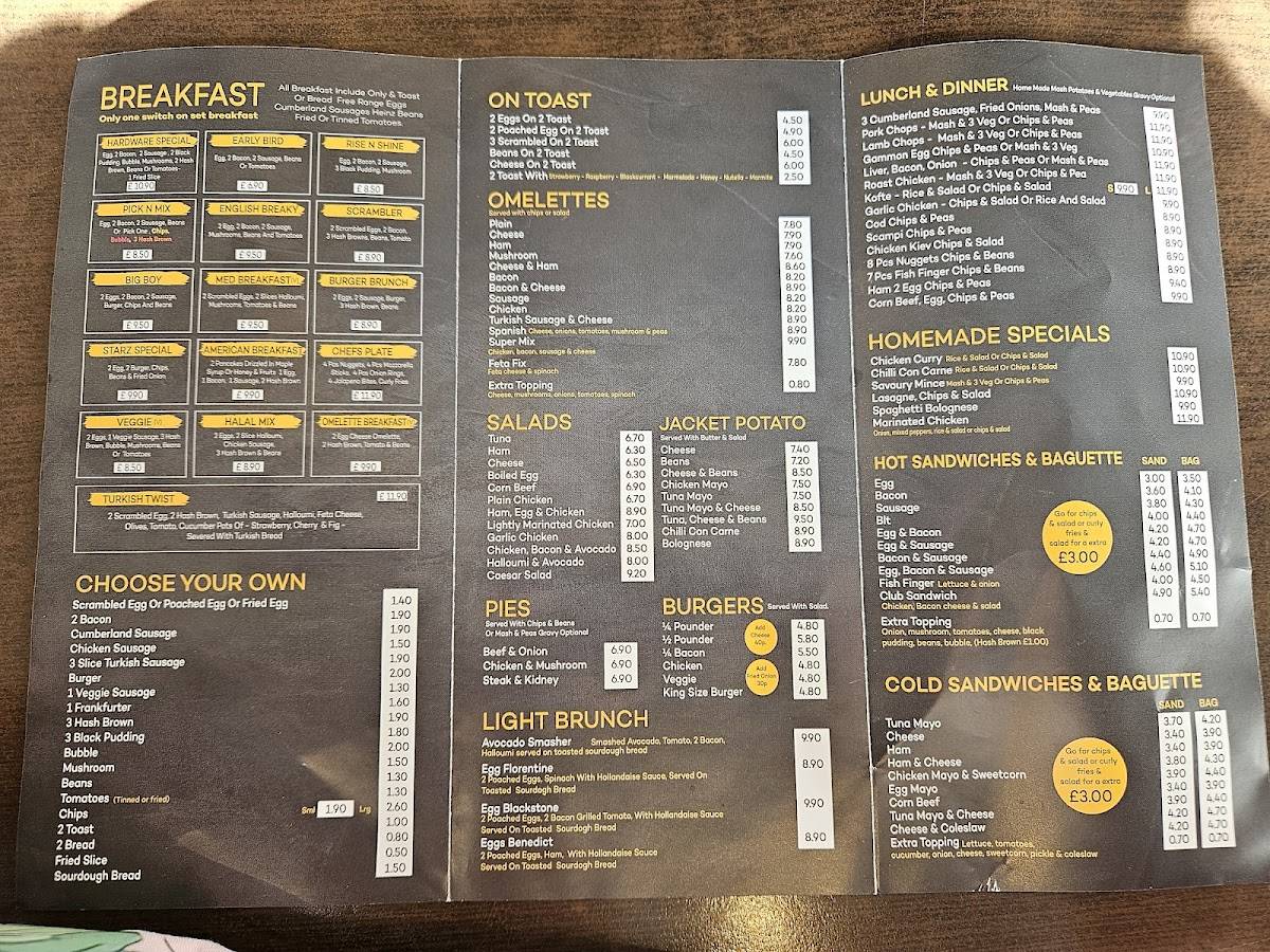 Menu at The Hardware Cafe, Luton