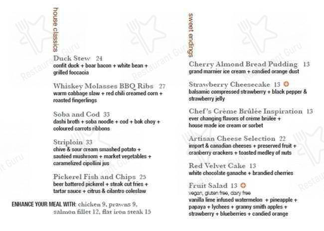 Menu au The Harvest Room & Terrace restaurant, Edmonton, 100 Street