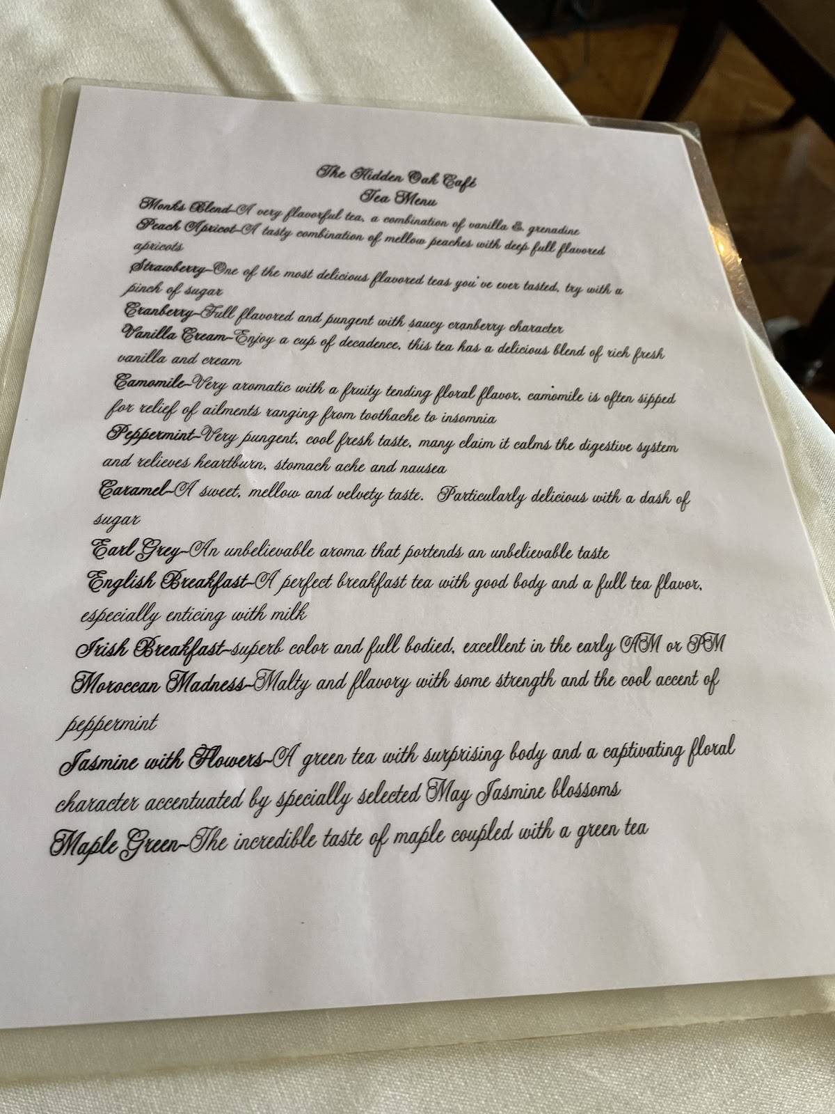 Menu at The Hidden Oak Café desserts, Great River