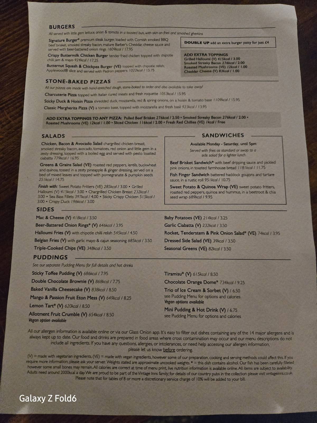 Menu at The Hillside Inn pub & bar, Crawley