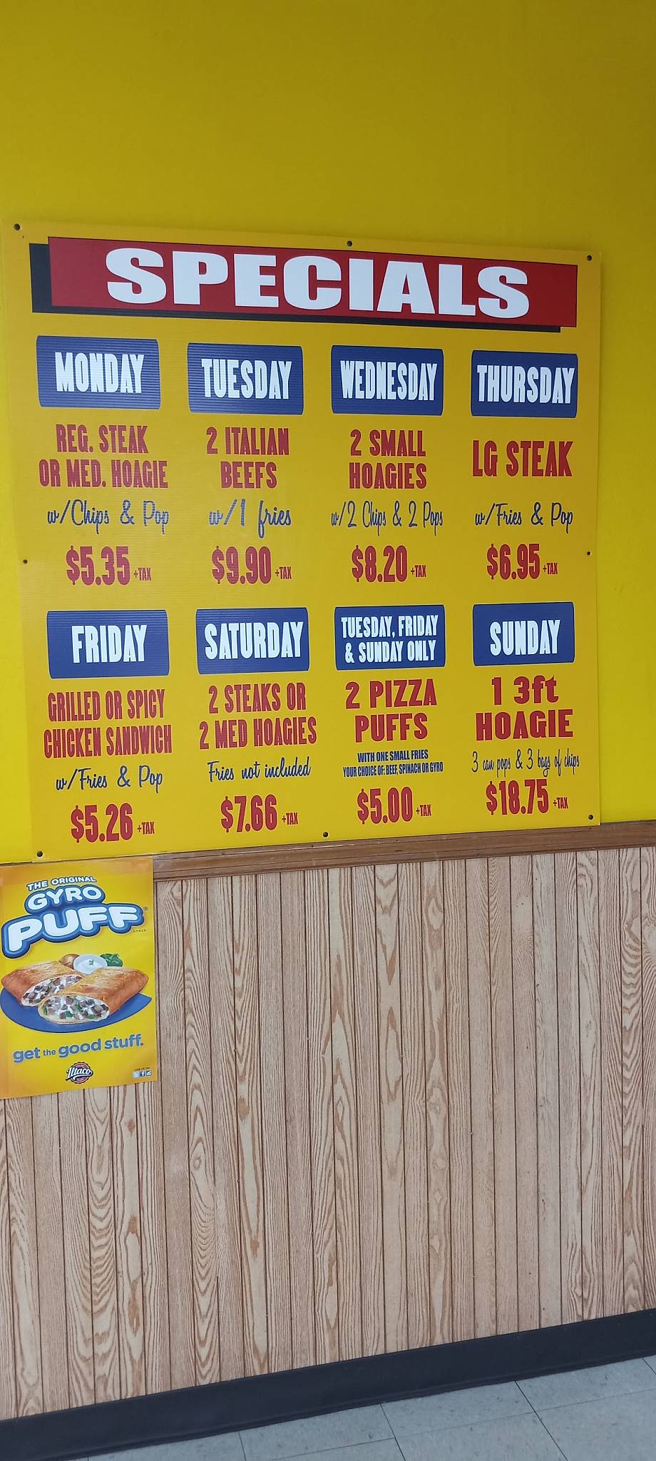 Menu at The Hoagie Place #2 steakhouse, Dolton