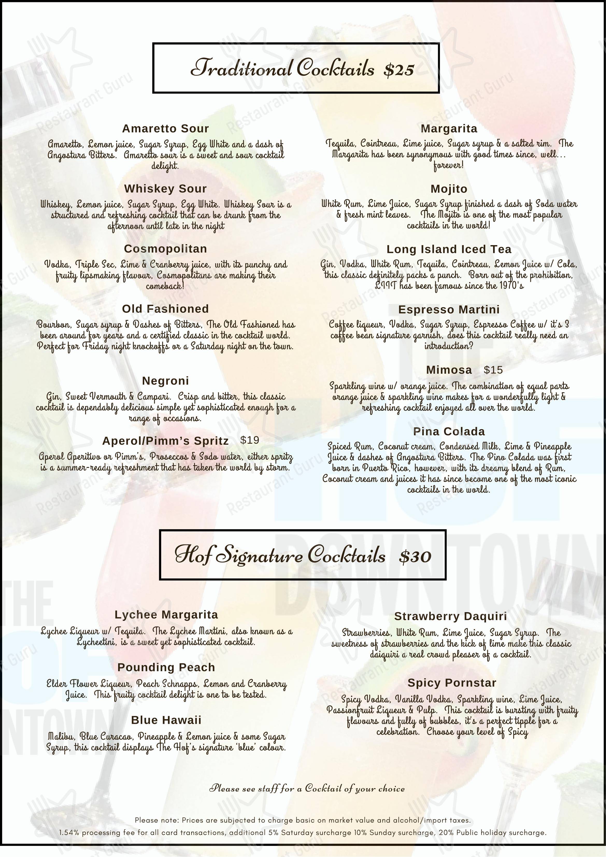 Menu at The Hof Downtown pub & bar, Docklands