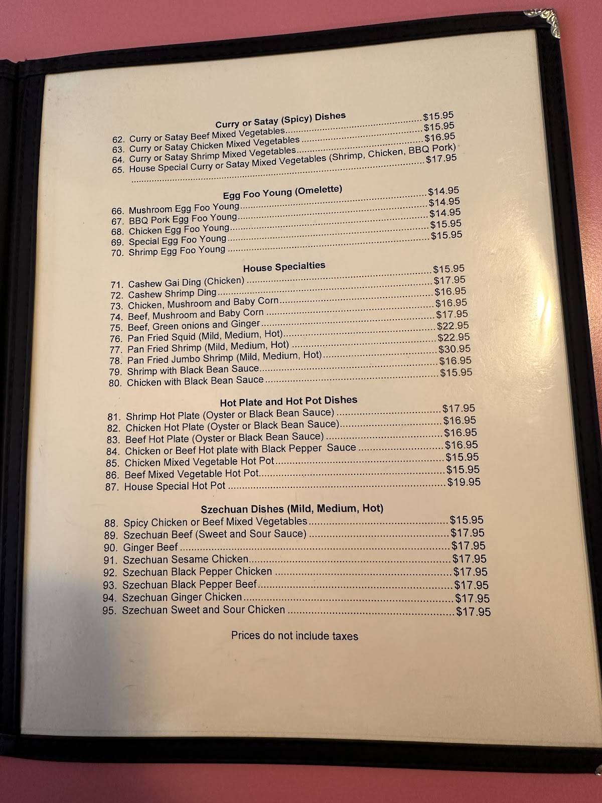 Menu at The Homesteader restaurant, Kindersley