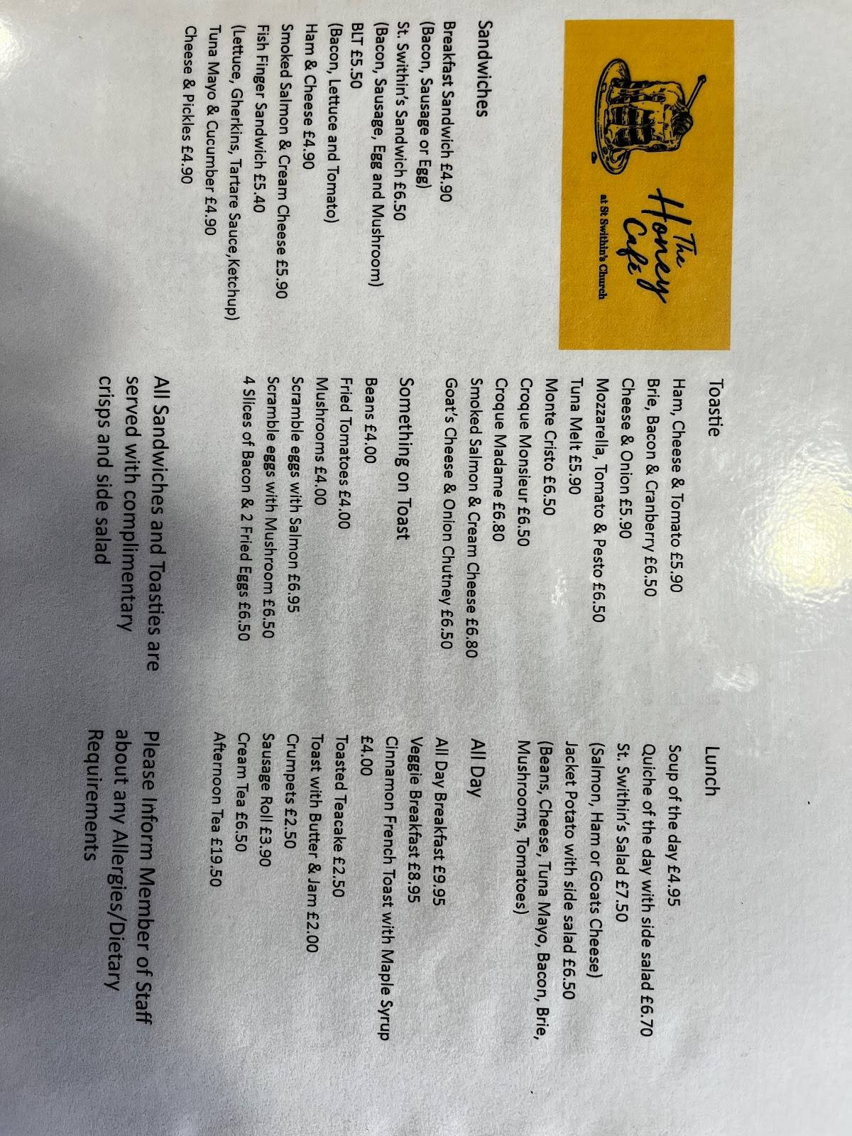Menu at The Honey Café cafe, Bath