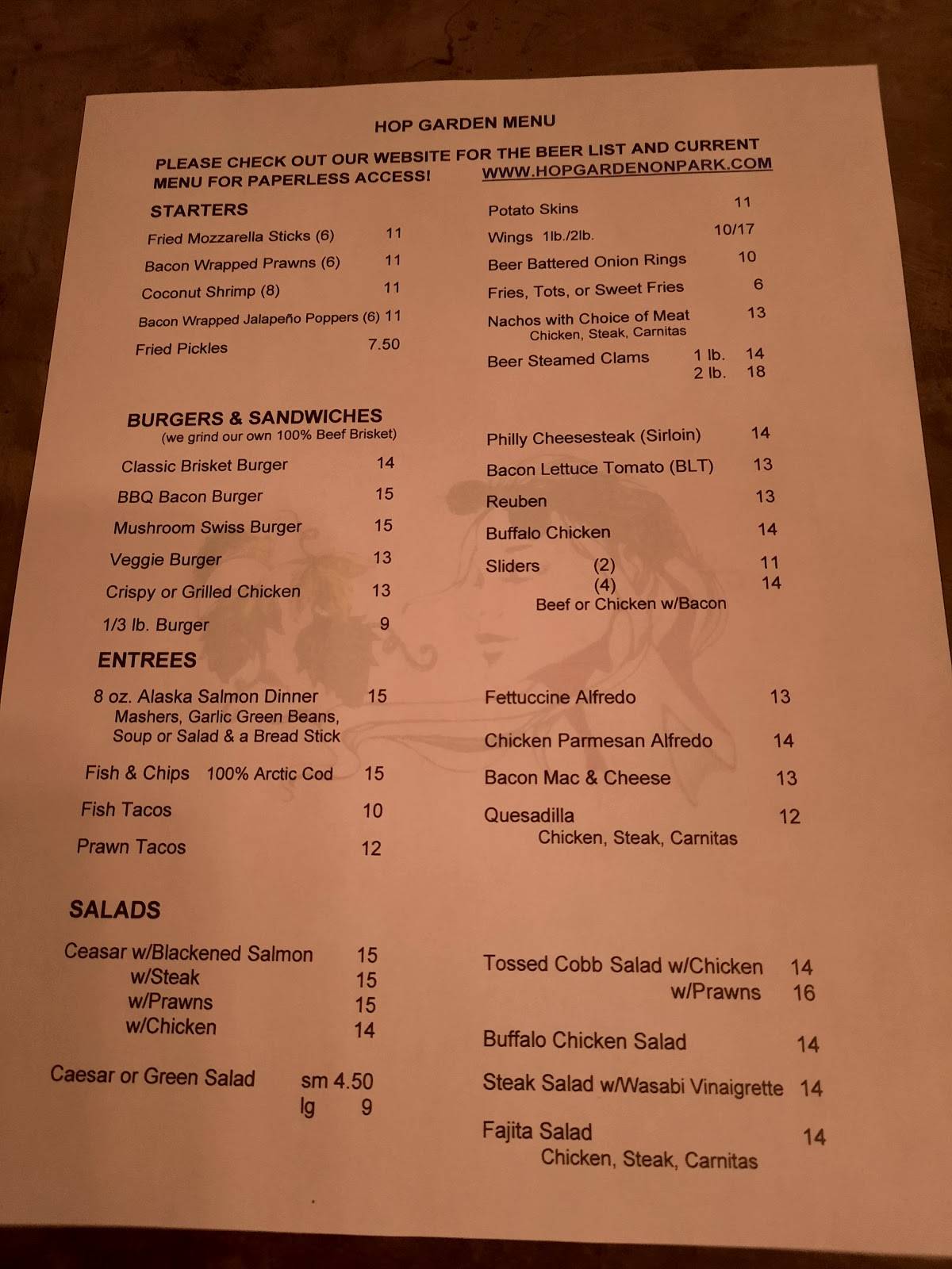 Carta del pub y bar The Hop Garden, Renton