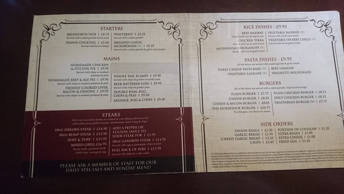 Menu at The Horseshoe Sywell pub & bar, Northampton, 2 Overstone Rd