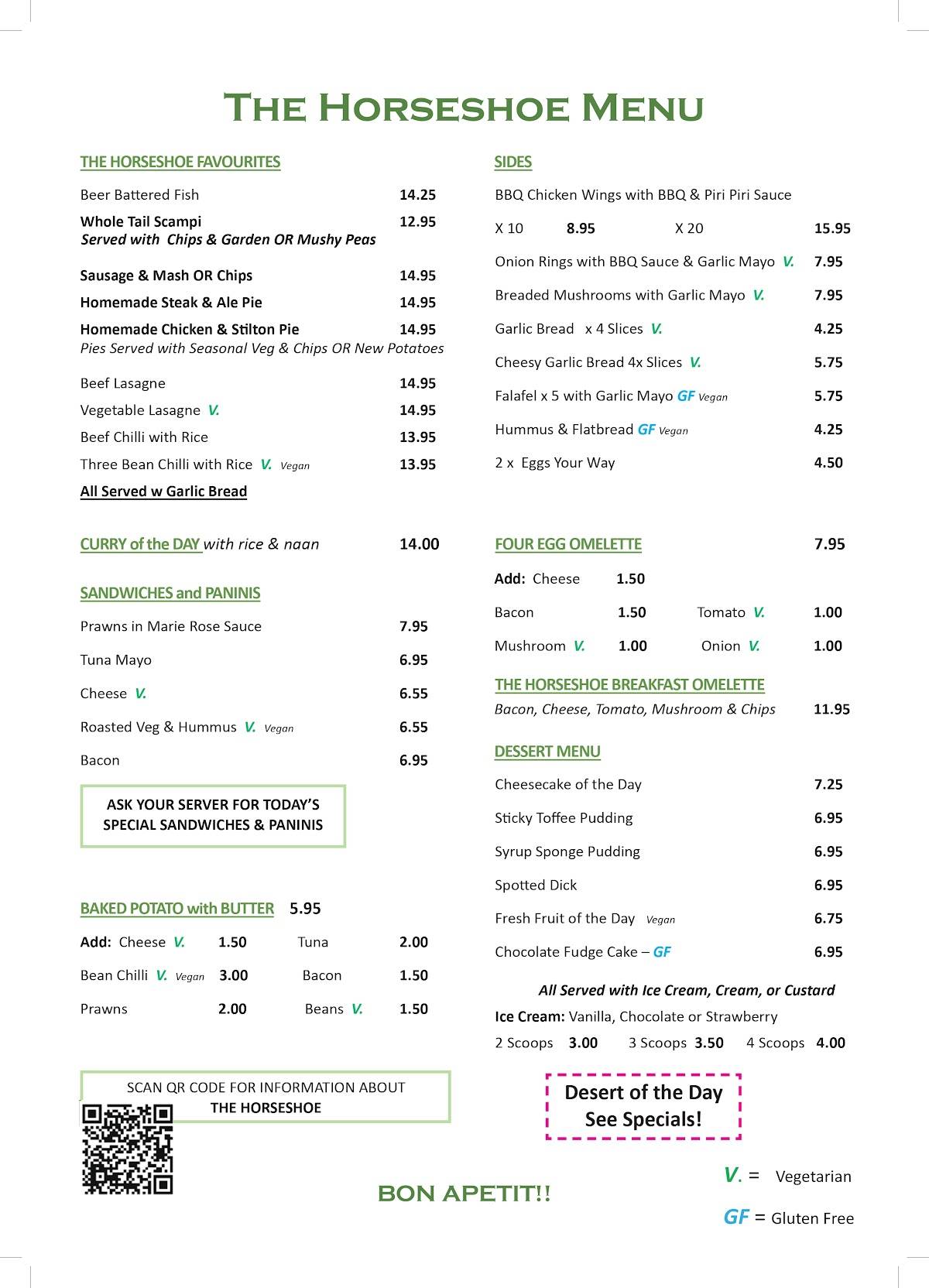 Menu at The Horseshoe Sywell pub & bar, Northampton, 2 Overstone Rd