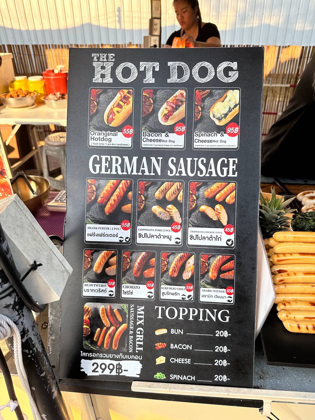 Menu at The Hot Dog restaurant, Hua Hin