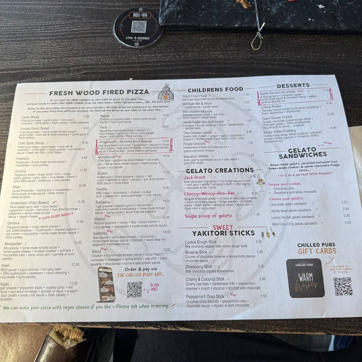 Menu at The Hunloke Arms restaurant, Chesterfield, Derby Rd