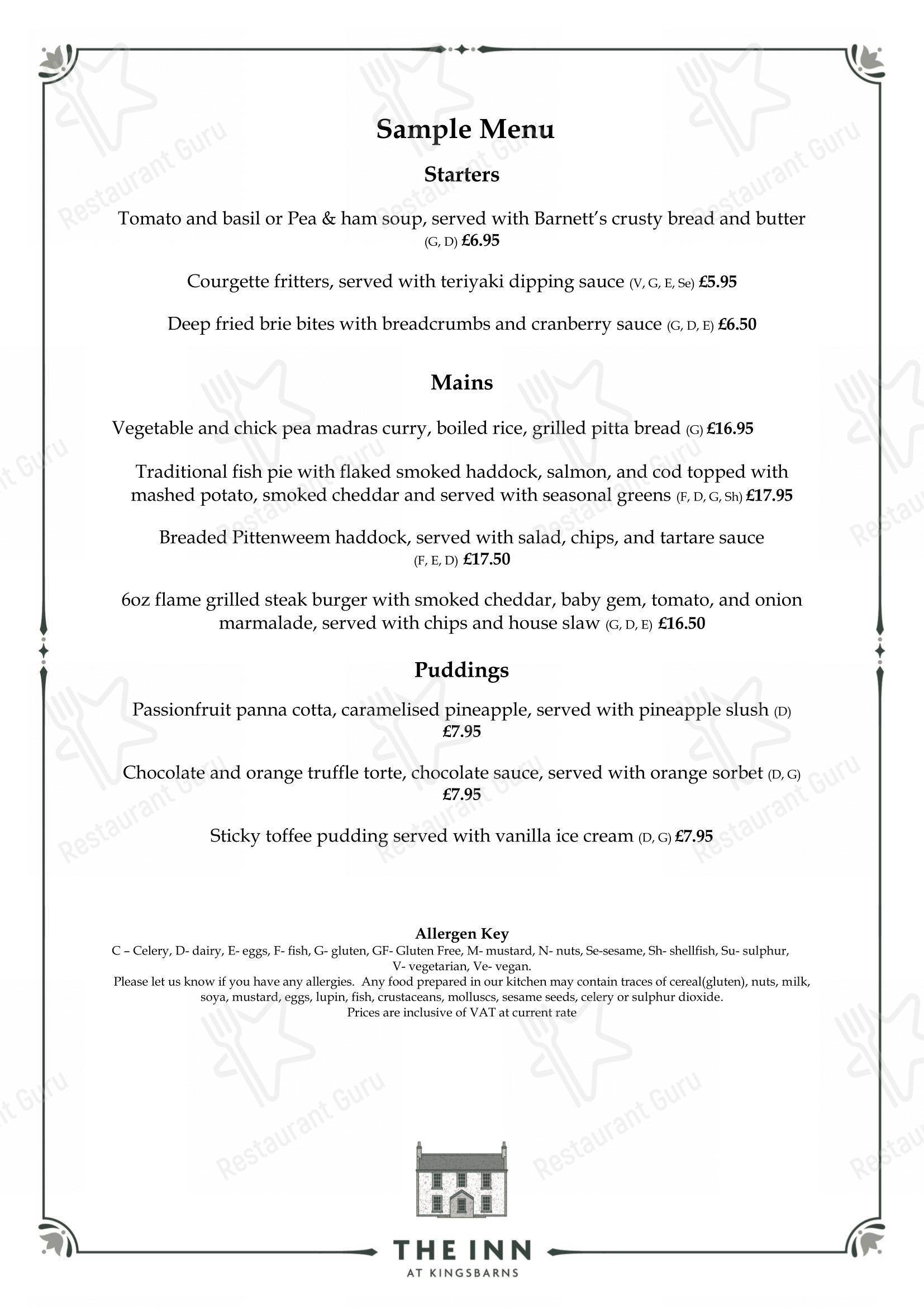 Menu at The Inn at Kingsbarns, Kingsbarns
