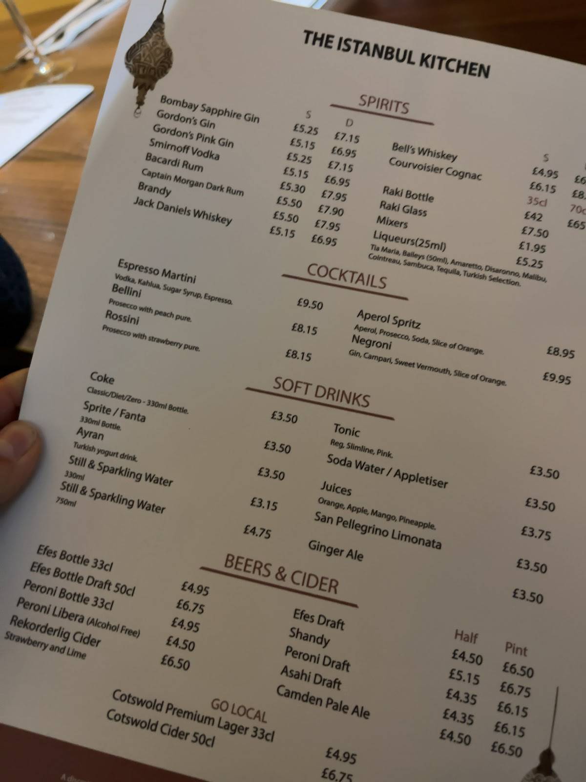 Menu at The Istanbul Kitchen restaurant, Cheltenham