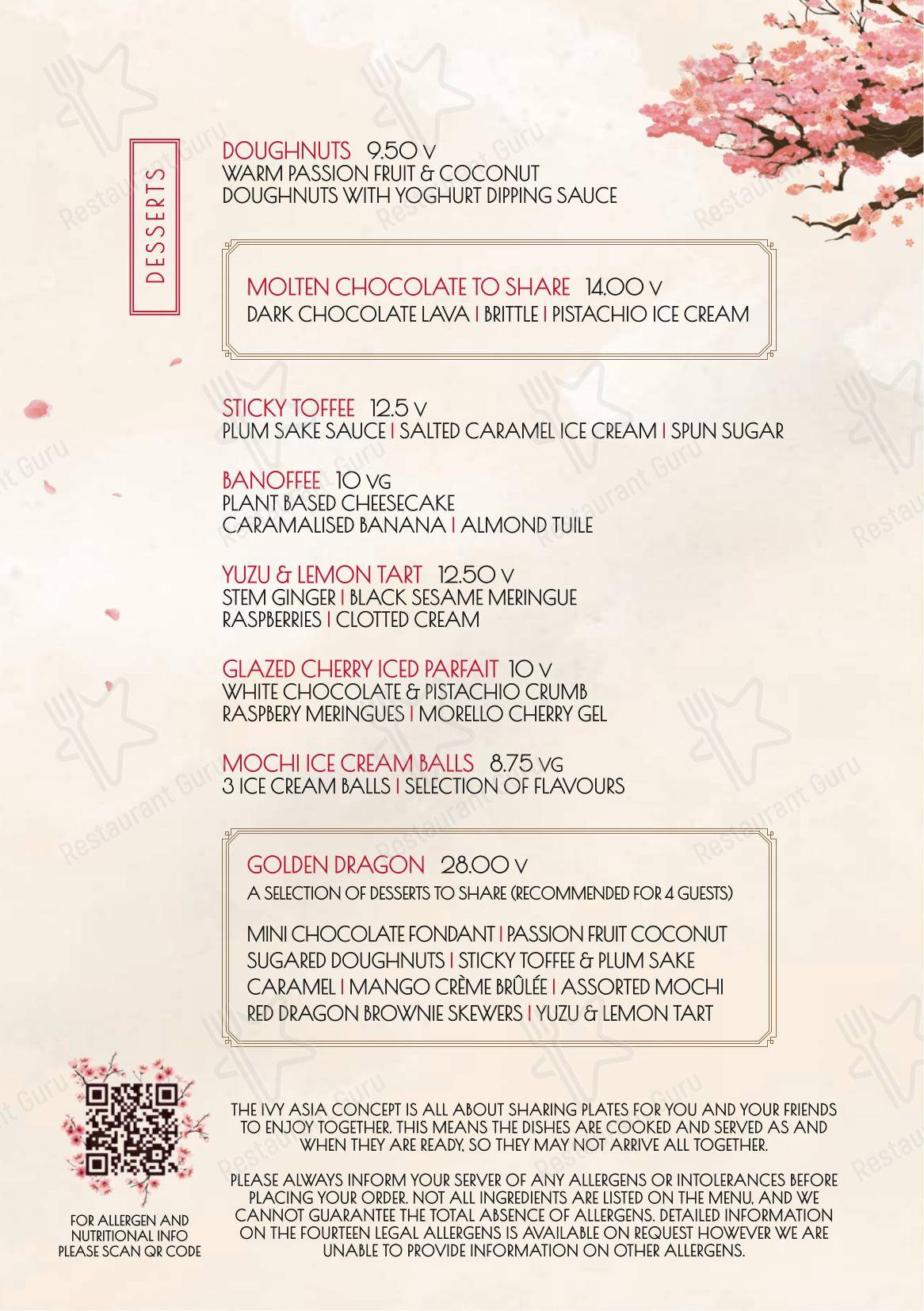 Menu at The Ivy Asia Manchester restaurant, Manchester