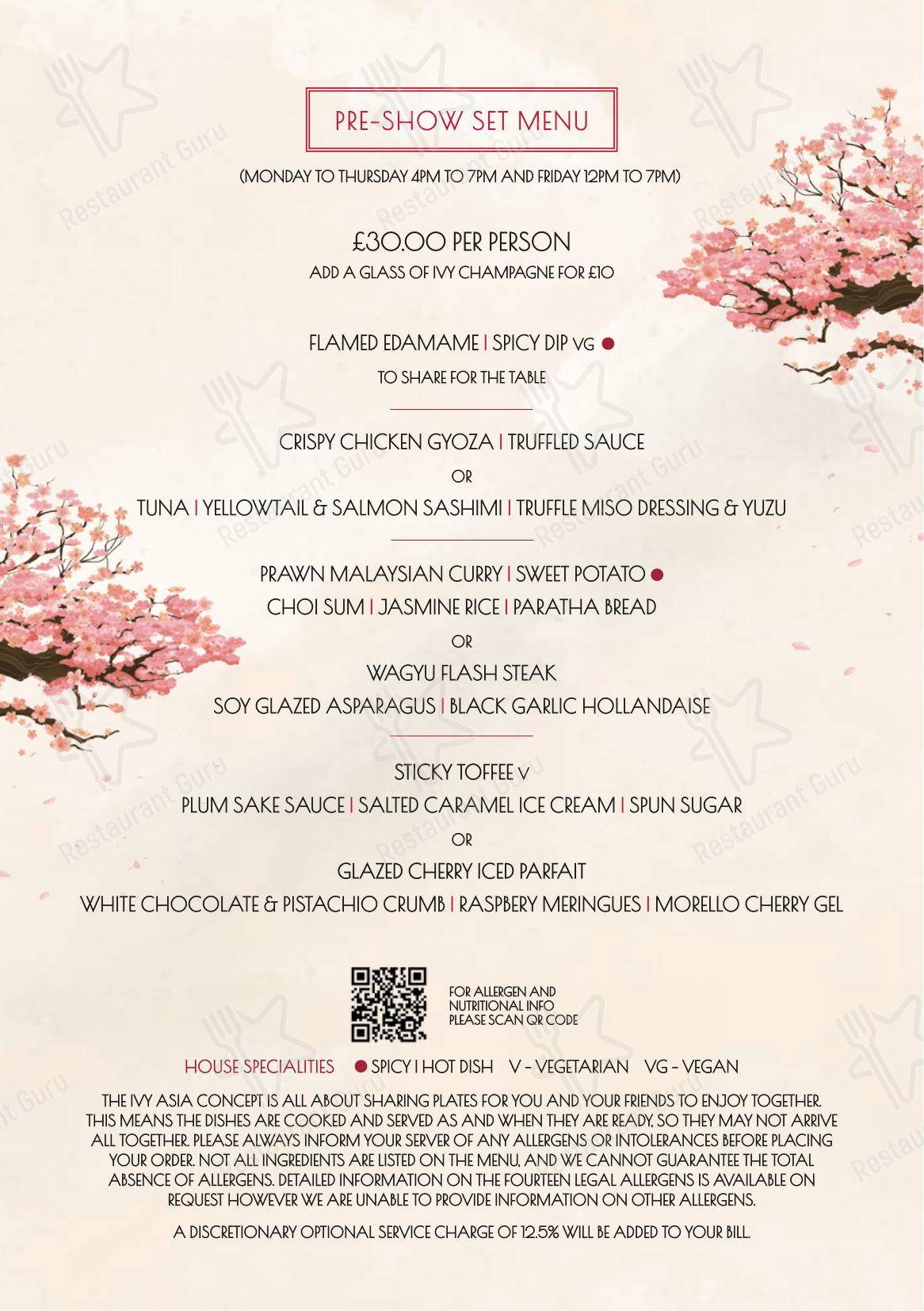 Menu at The Ivy Asia Manchester restaurant, Manchester