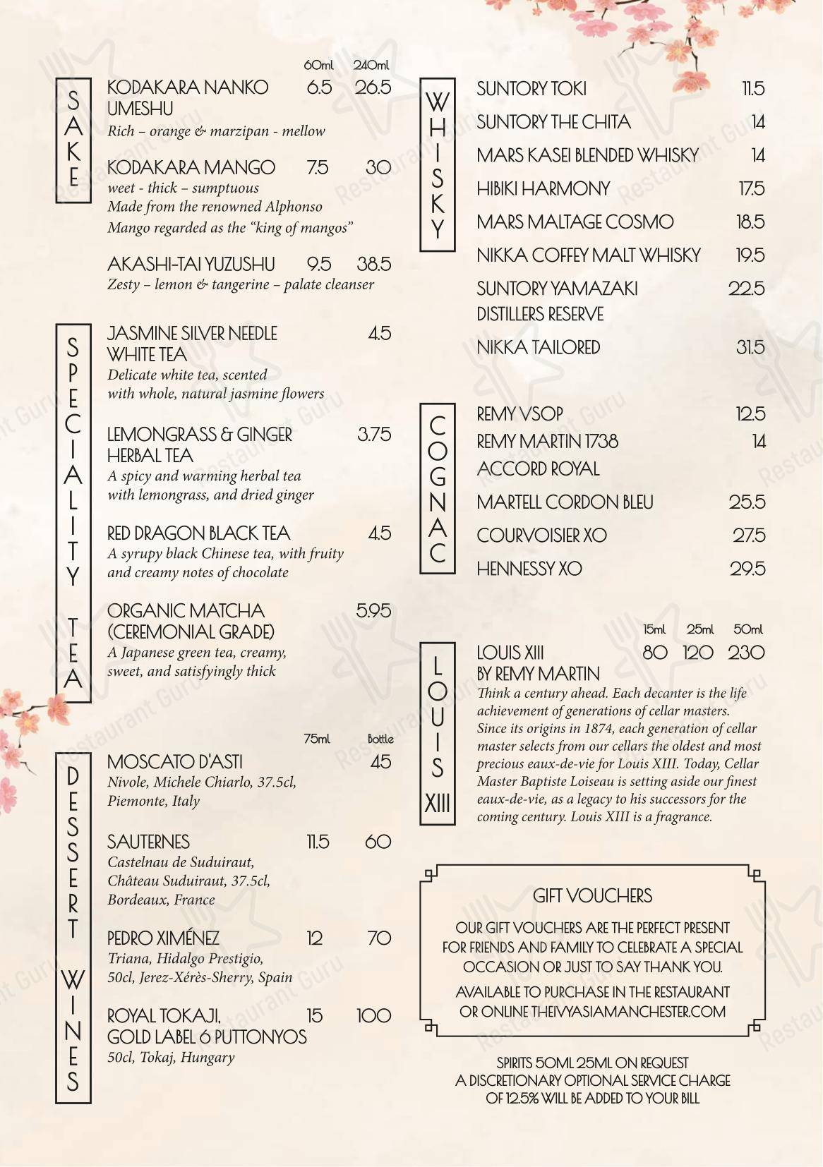 Menu at The Ivy Asia Manchester restaurant, Manchester
