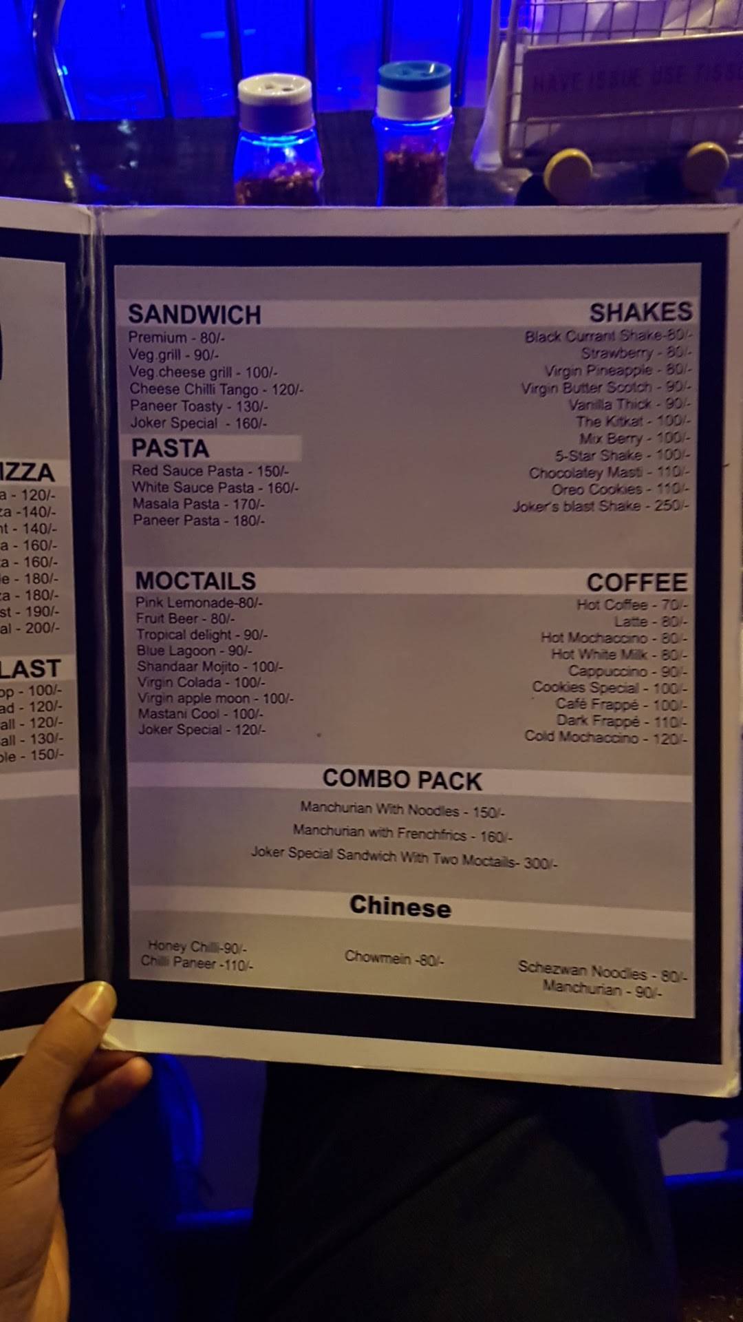 Menu at The Joker Cafe, Bikaner