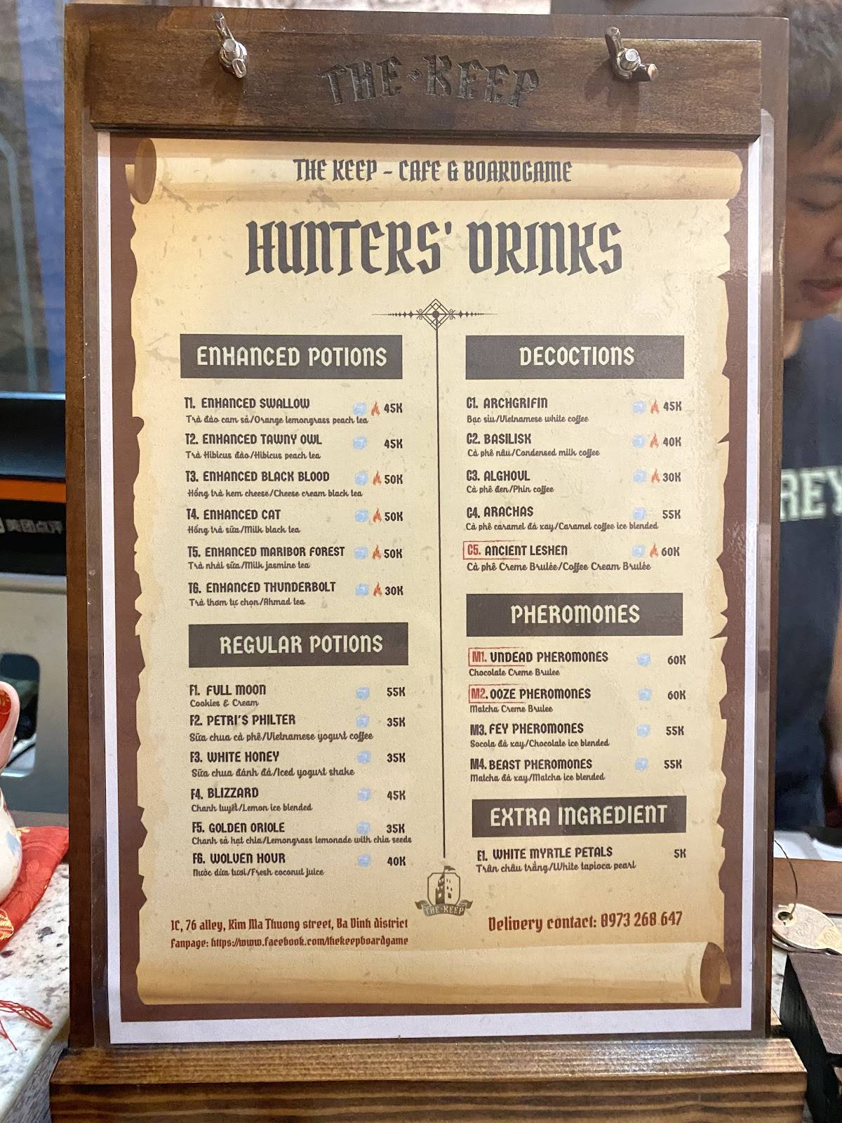 Menu at The Keep Cafe & Board Game., Hanoi